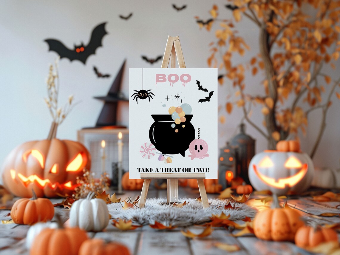 Halloween Trick or Treat Sign, Printable Halloween Candy Sign, Please ...