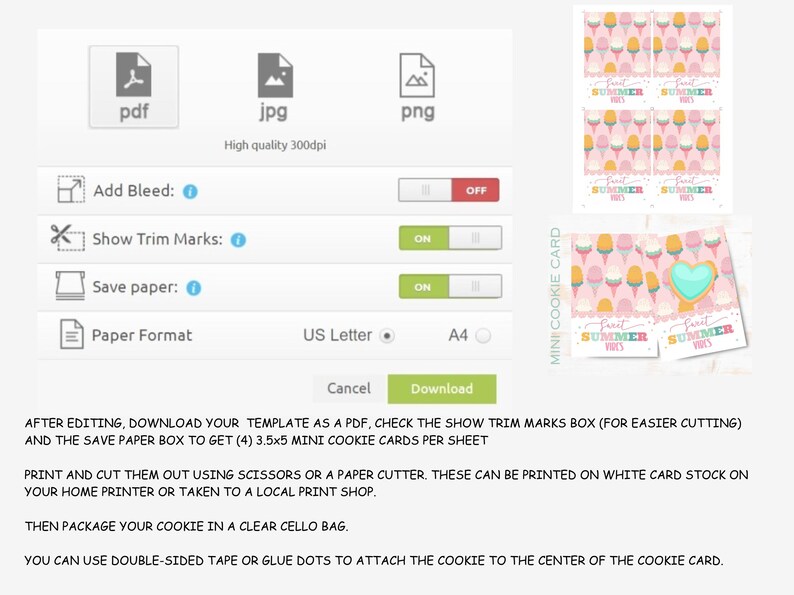 Printable Ice Cream Cookie Card: Summer Mini Cookie Tag (editable ...