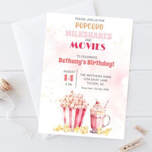 Popcorn and Movie Birthday Invitation, Milkshake & Movie Birthday ...