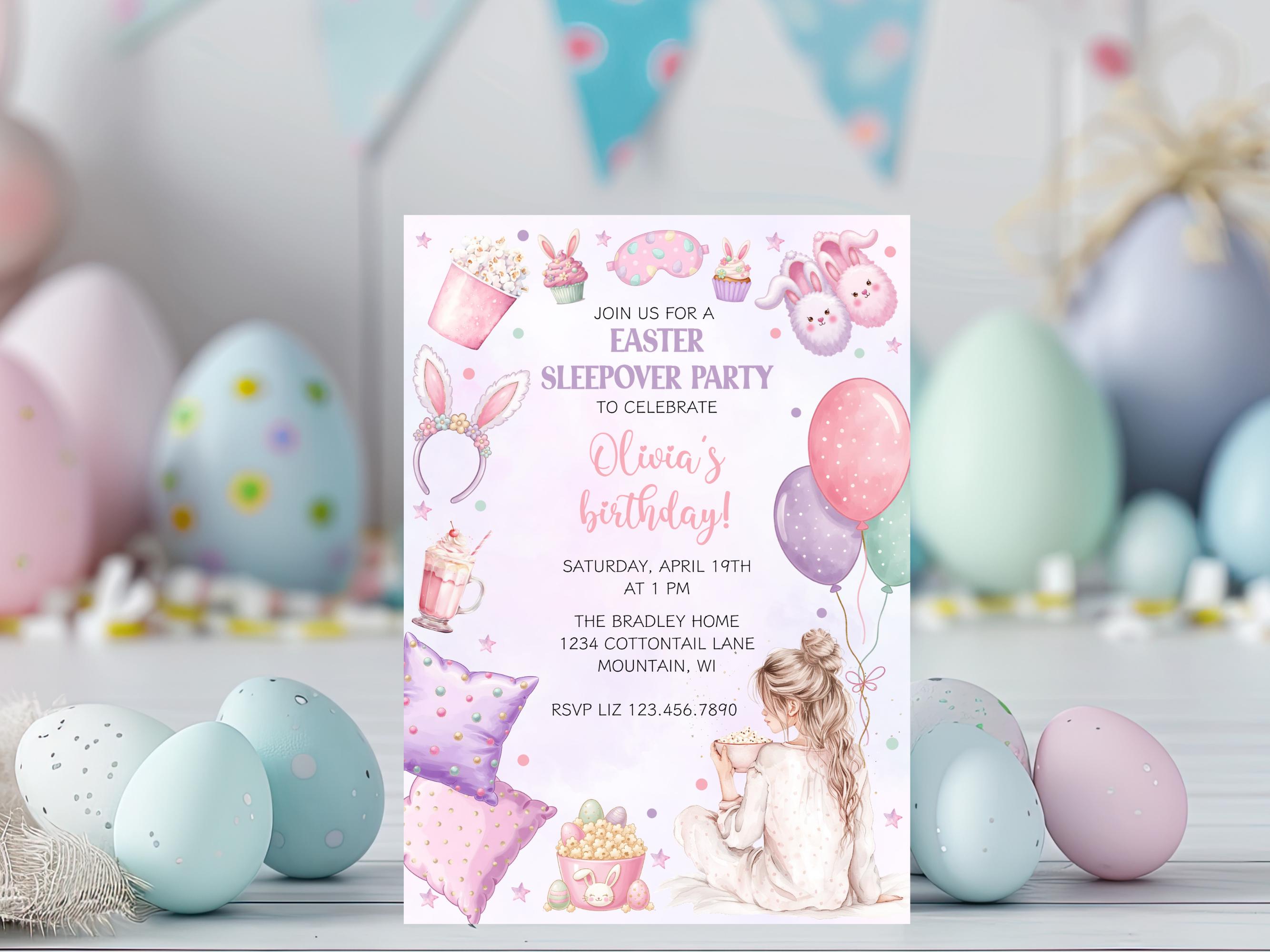 Editable Easter Birthday Invitation, Slumber Party Invite, Easter ...