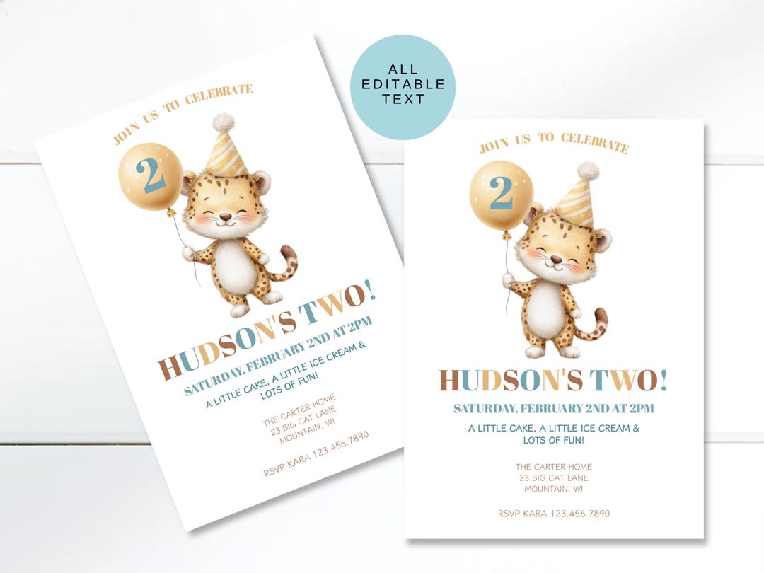 Cute Party Animal Birthday Invitation, Wildcat Party Invitation, 2nd ...