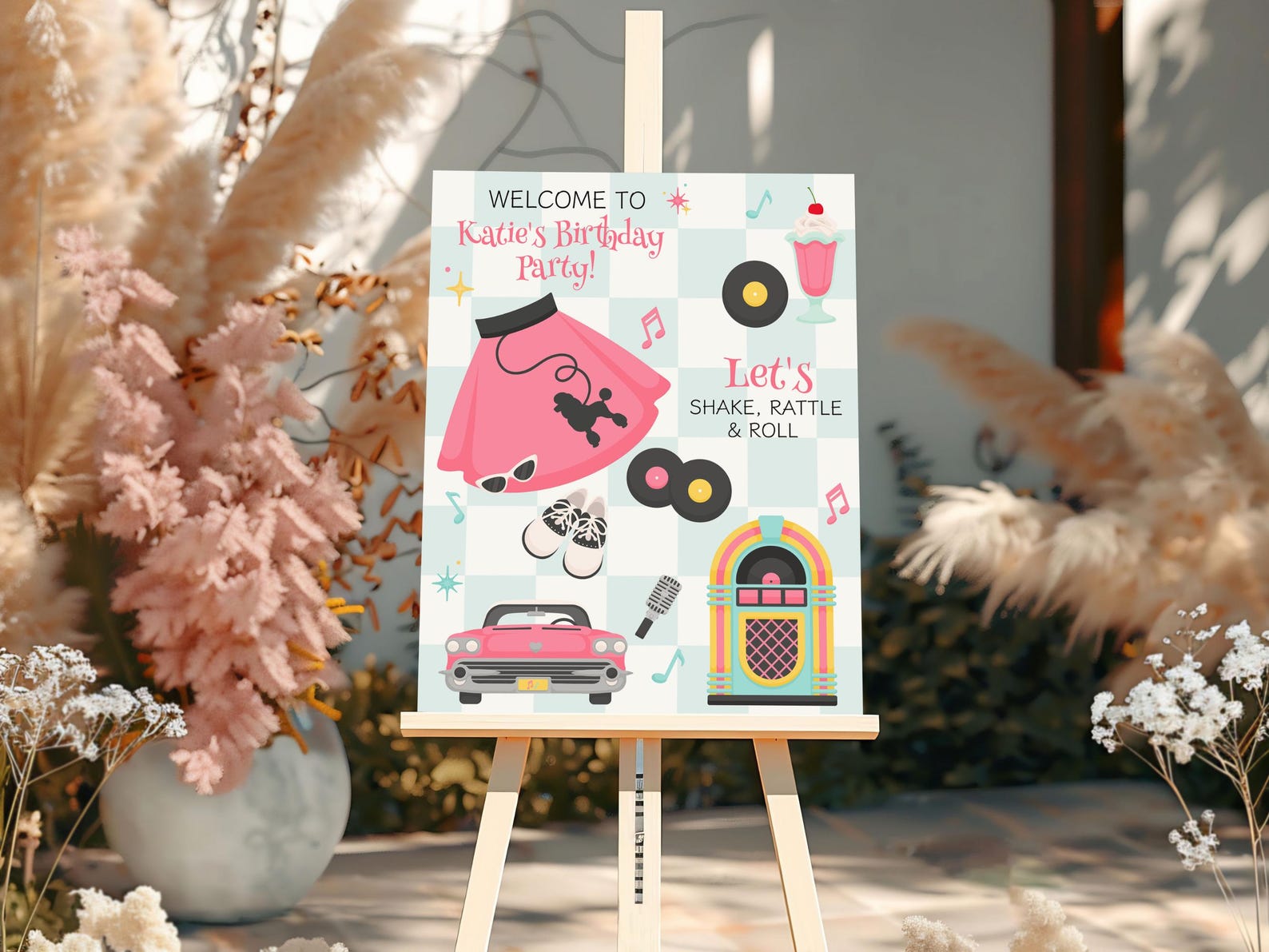 50's Sock Hop Birthday Party Sign, Welcome Sign Printable, Diner Party ...