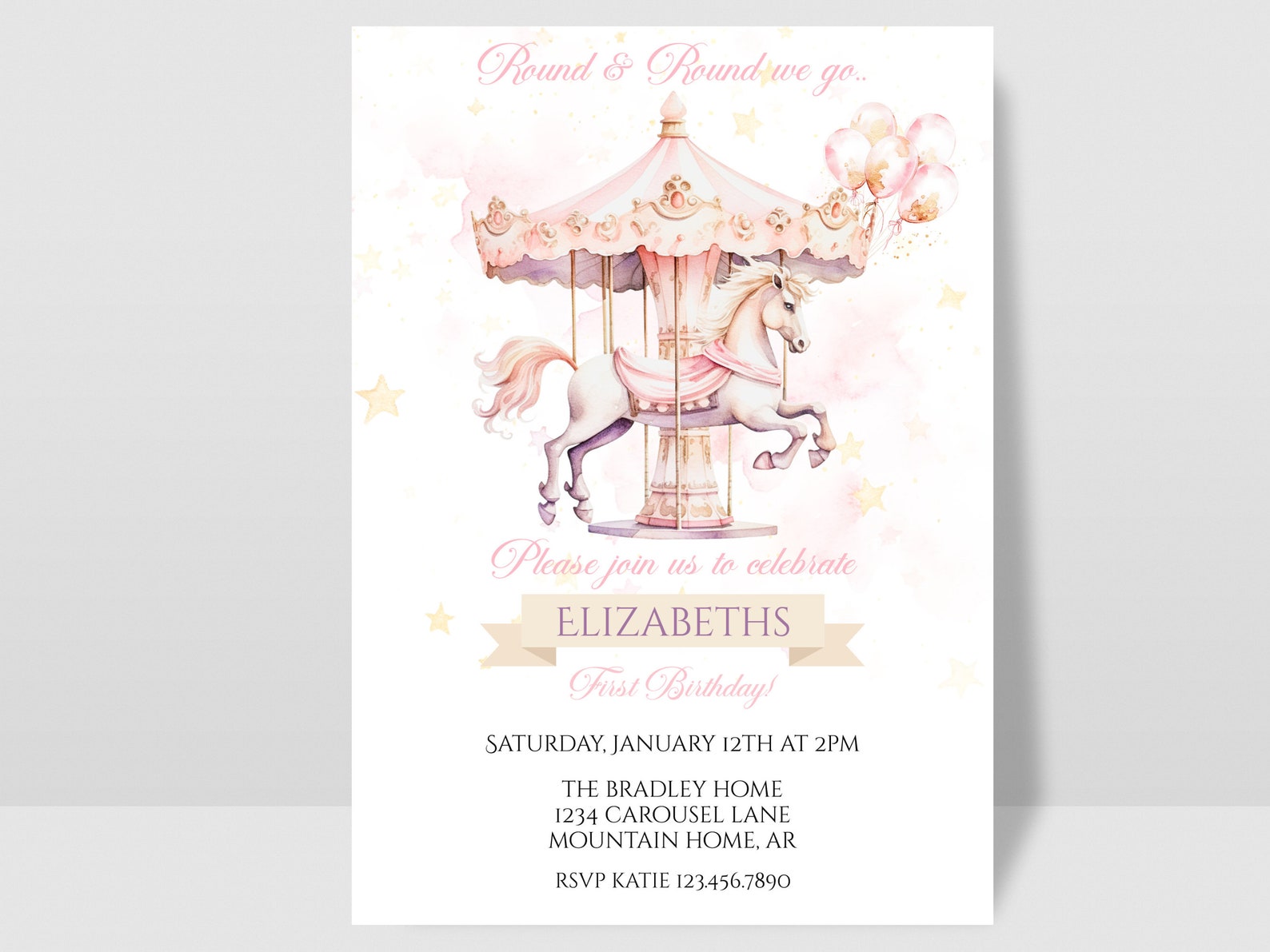 Carousel Birthday Party Invitation, Carousel Pony Girls First Birthday ...