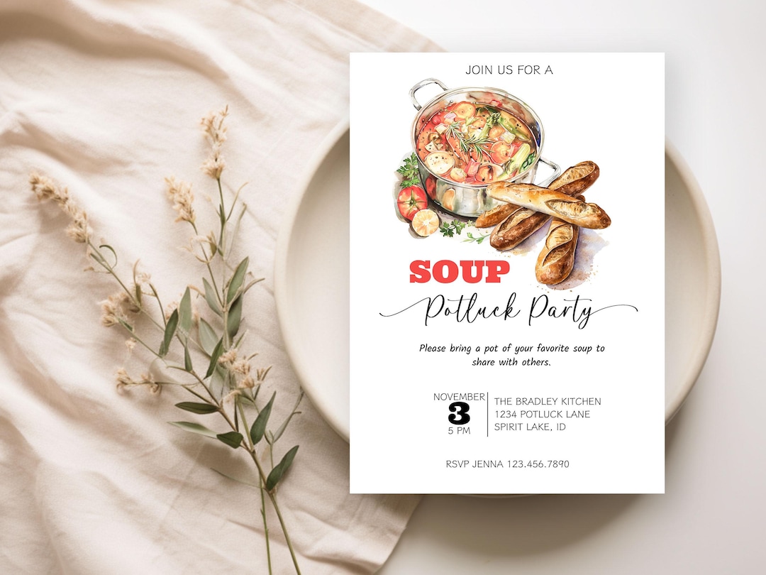 Soup Potluck Party Invite, Fall Soup Gathering, Printable Soup Potluck ...