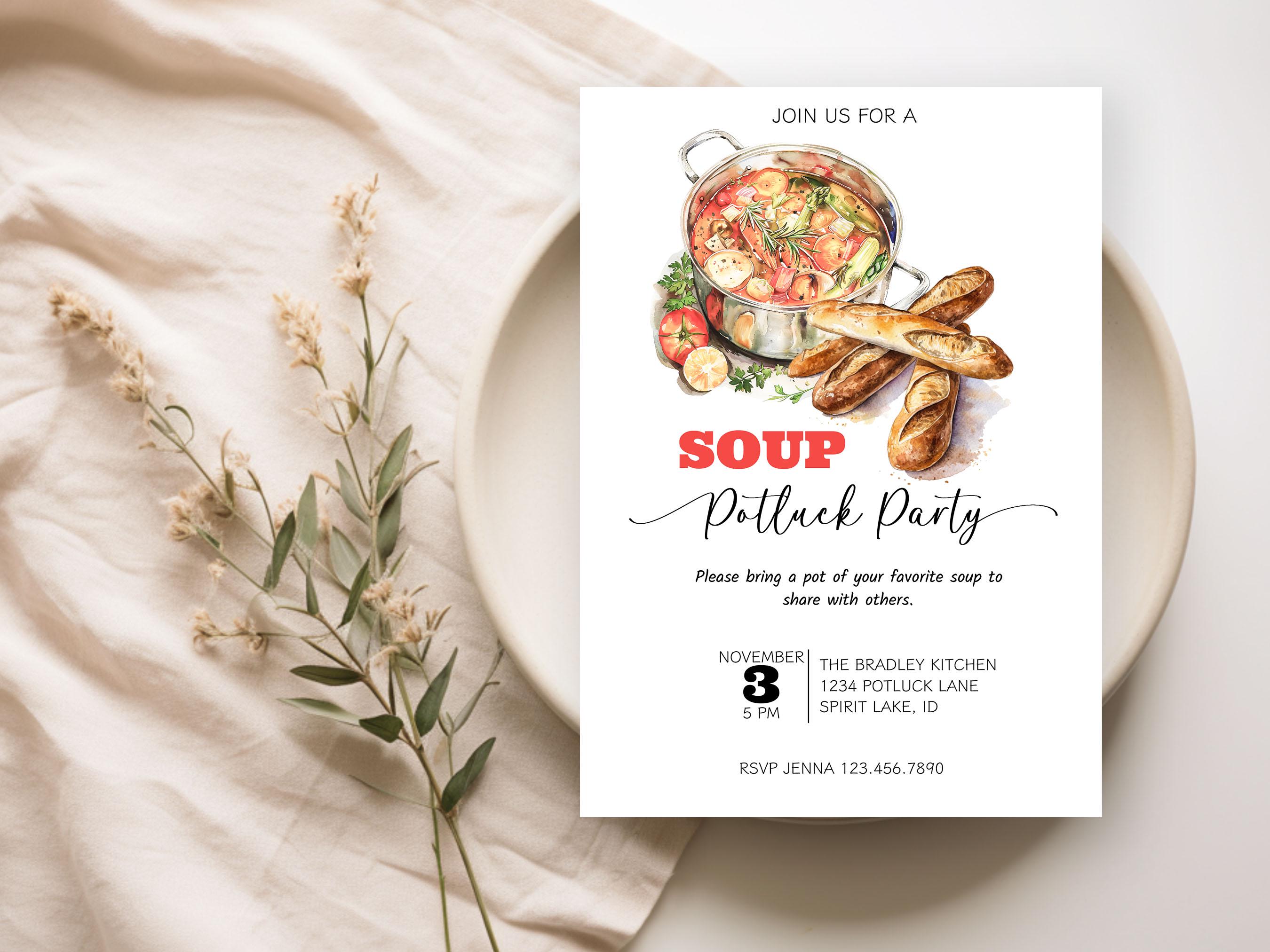 Soup Potluck Party Invite, Fall Soup Gathering, Printable Soup Potluck ...