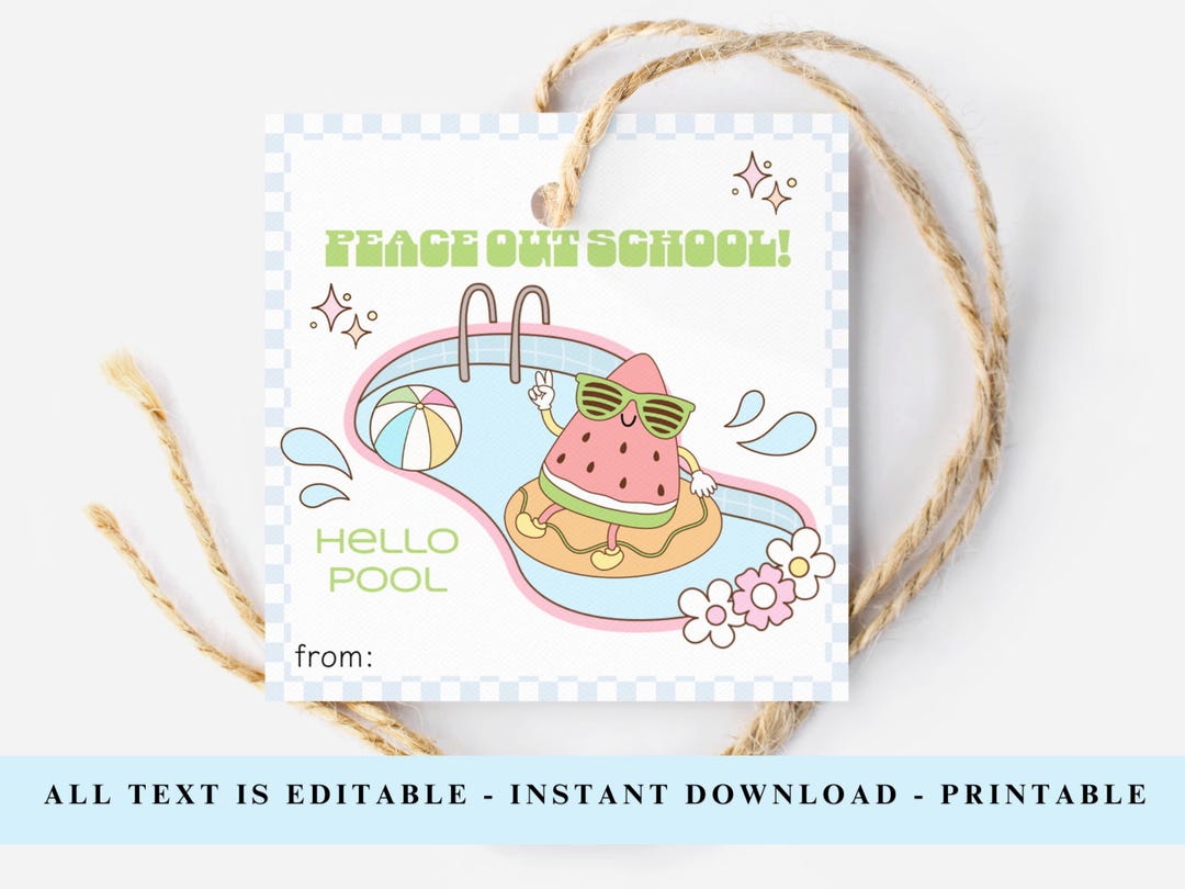 Peace Out School Favor Tag: Summer Party Treat (digital Download, 3x3in ...