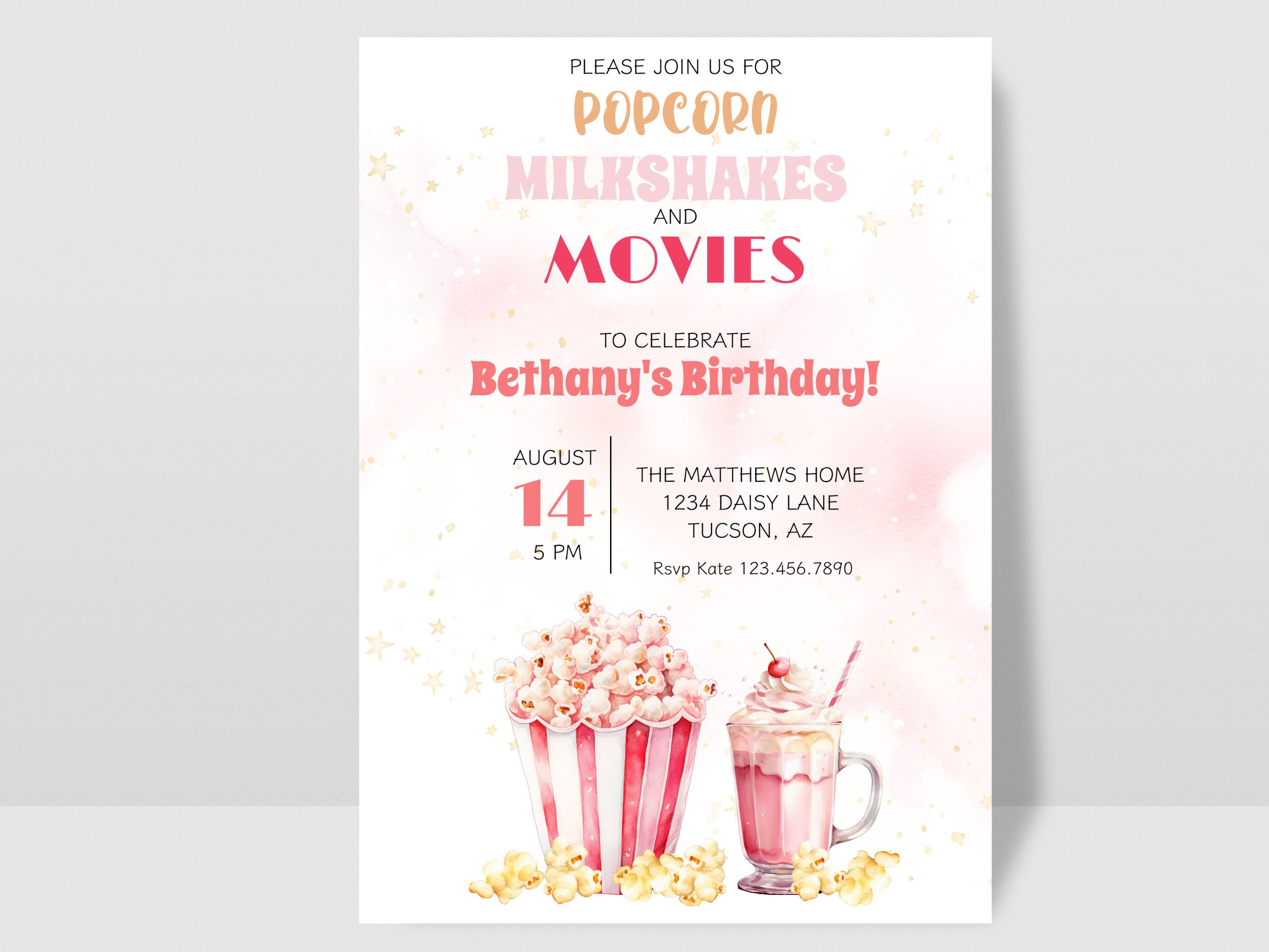 Popcorn and Movie Birthday Invitation, Milkshake & Movie Birthday ...