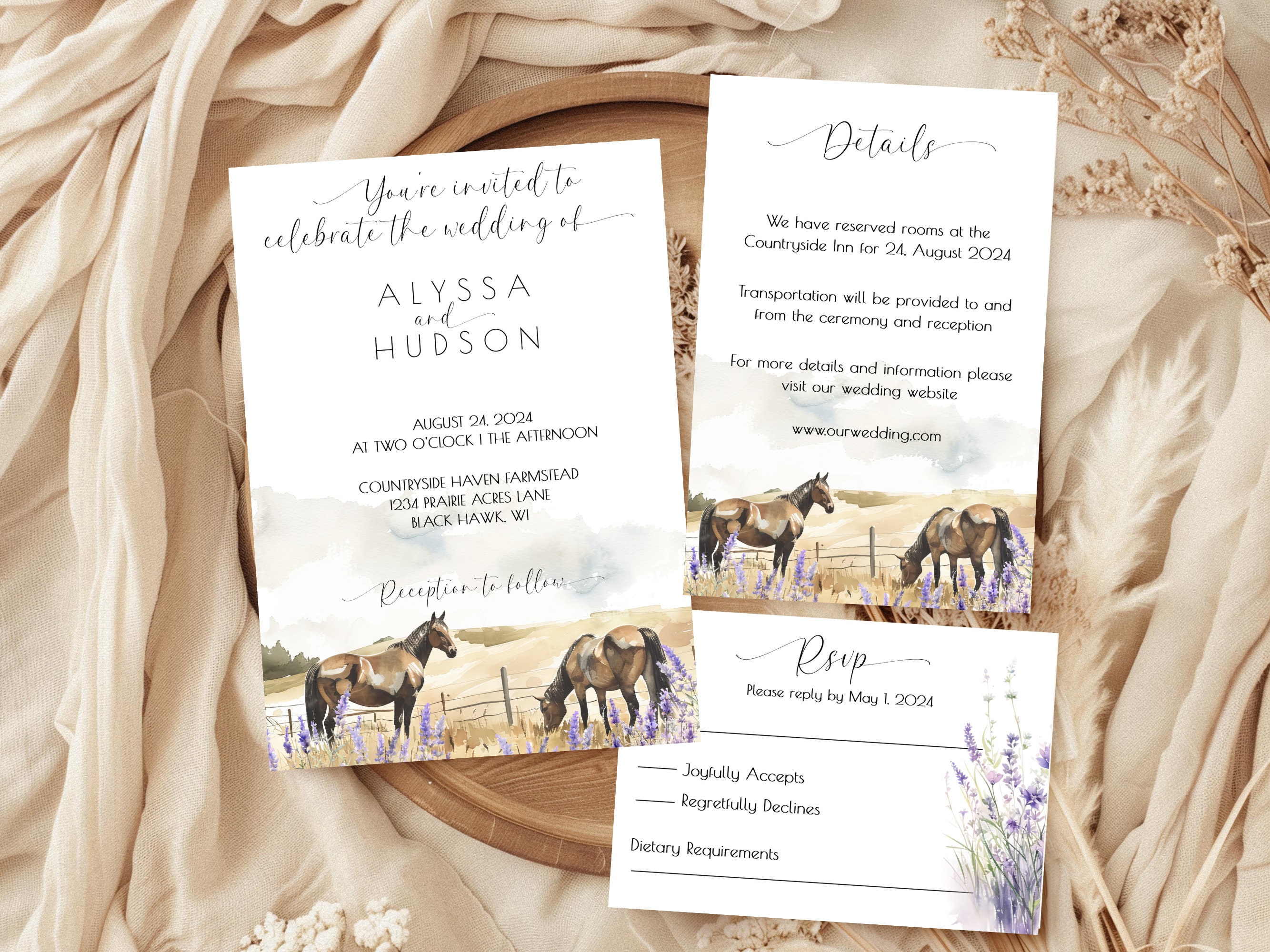 Rustic Country Farm Wedding Invitation Set, Countryside Barn Wedding ...