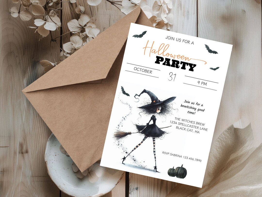Bewitching Halloween Party Invitation, Halloween Witch Invite, Modern ...