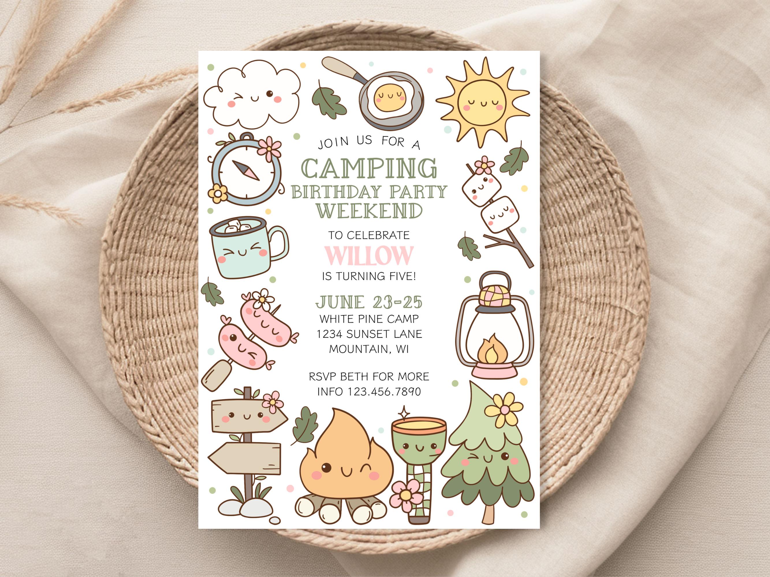 Camping Birthday Invitation, Kids Birthday Weekend, Adventure Camping ...