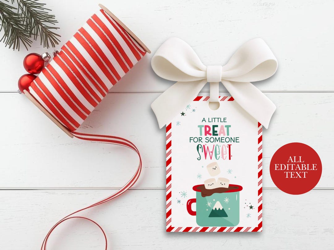 Hot Cocoa Gift Tag Printable, Christmas Treat Tag Party Favor, Hot ...