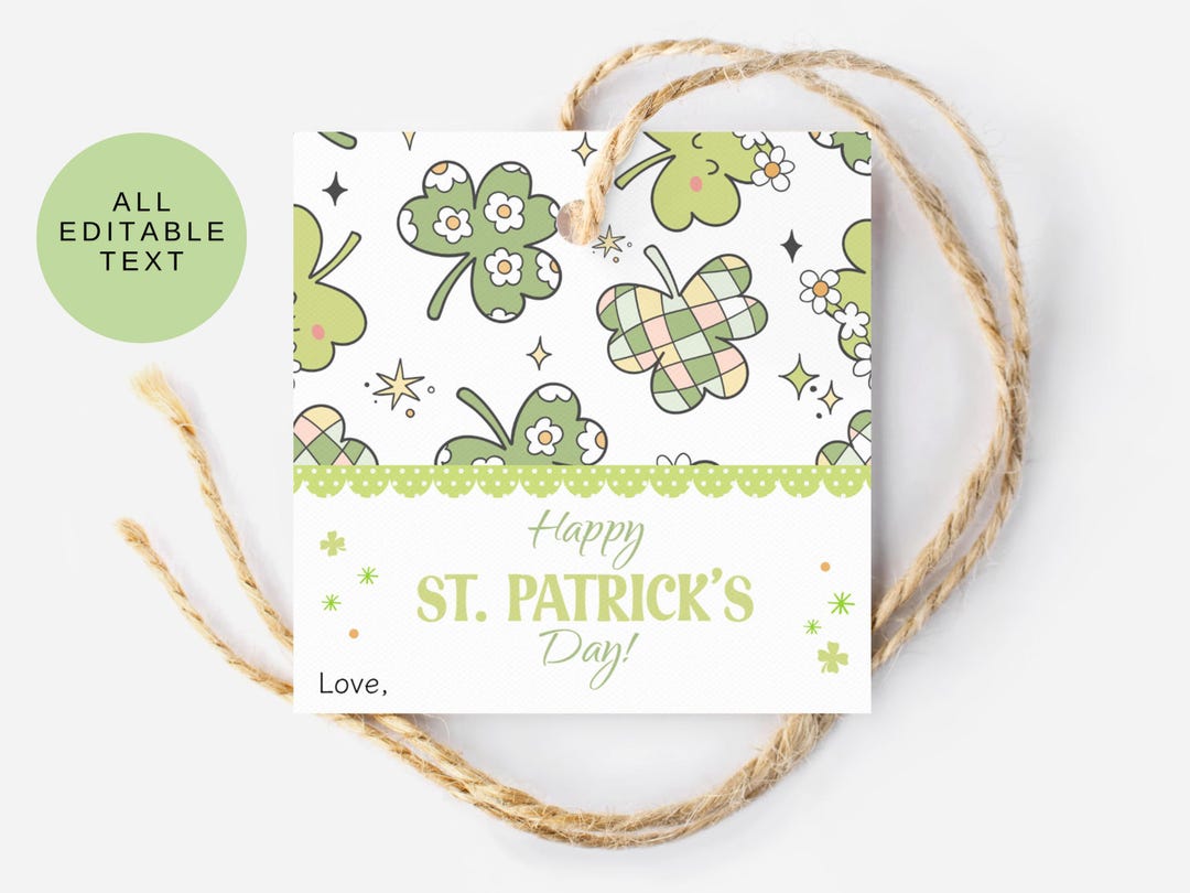 Retro Shamrock Gift Tag, St. Patrick's Day Gift Tag, Cute Groovy St ...