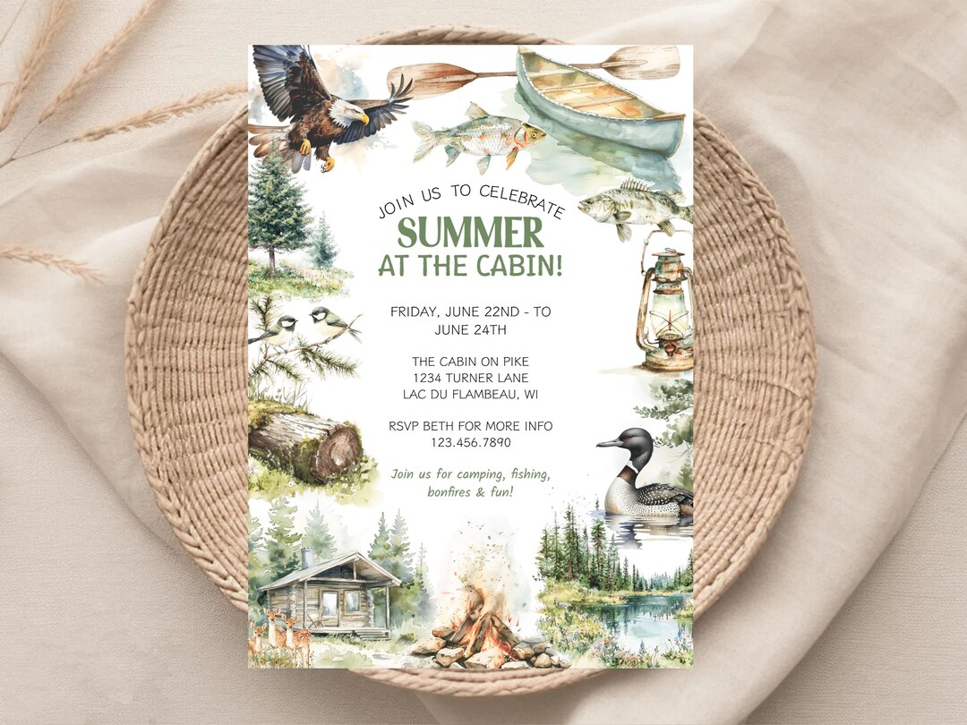 Northwoods Cabin Invitation, Weekend in the Woods Invitation, Lake ...