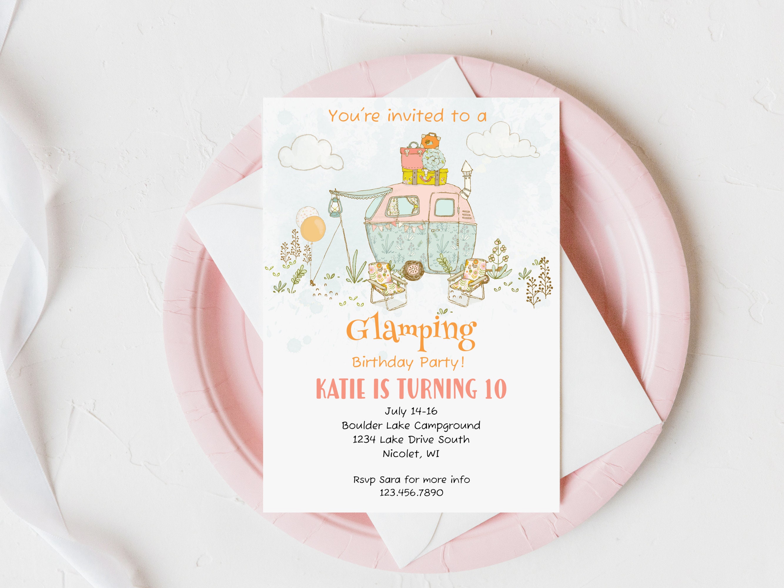 Editable Glamping Birthday Weekend Invitation, Let's Go Glamping ...