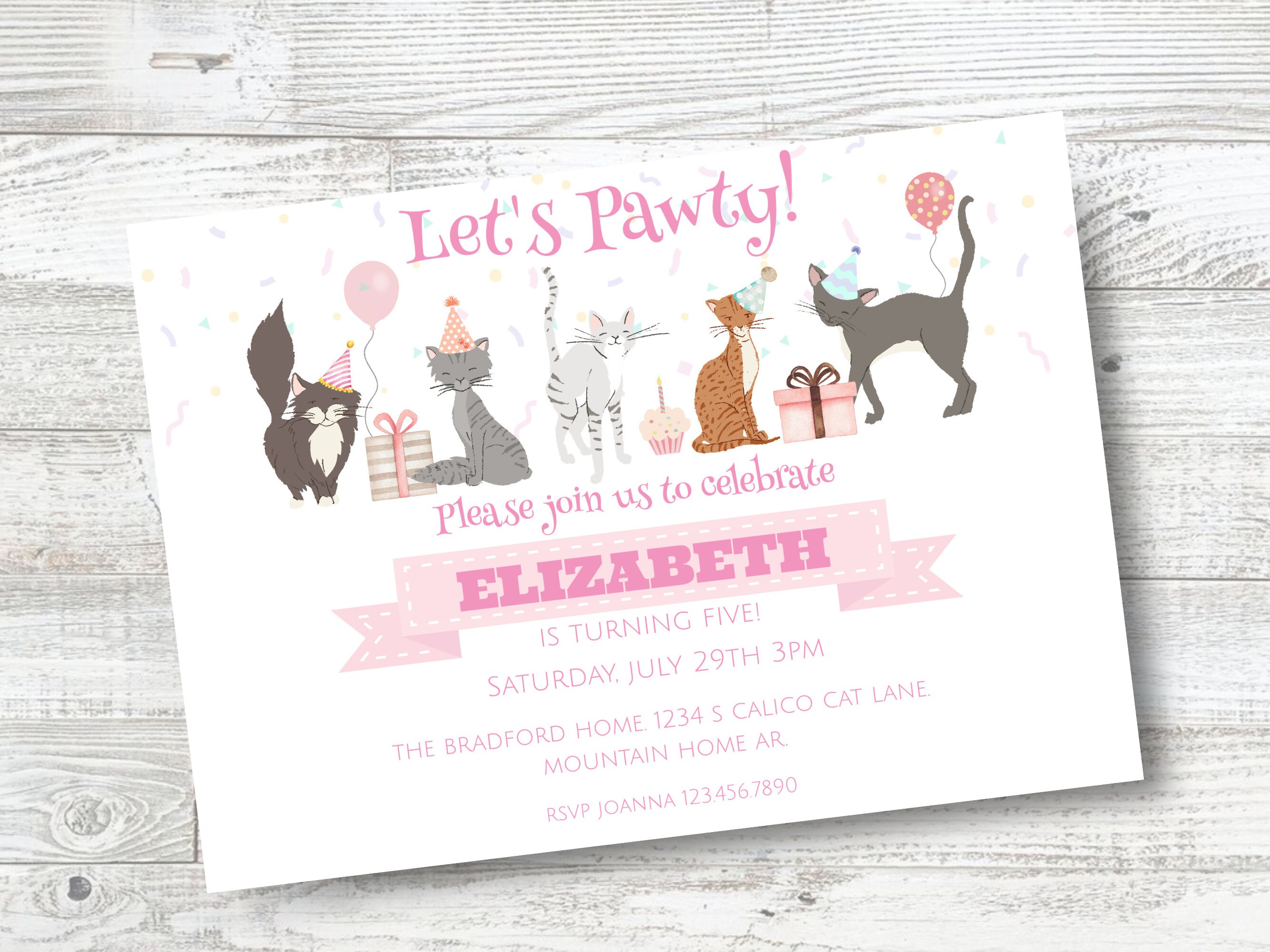 Party Cats Birthday Invitation/printable Kitty Pawty Invitation/ Pet ...