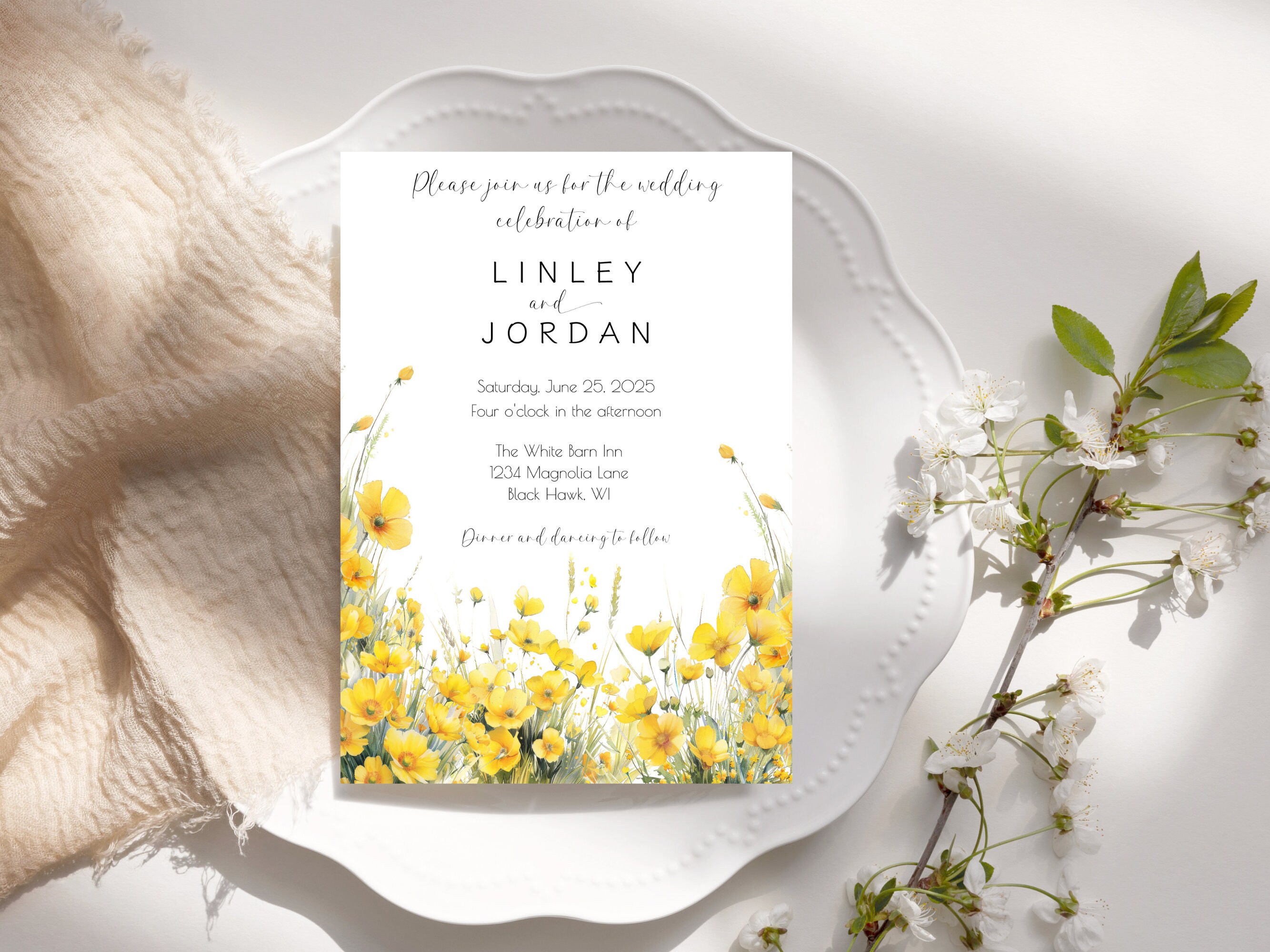 Poppy Wedding Invitation, Editable Yellow Poppies Wedding Suite ...