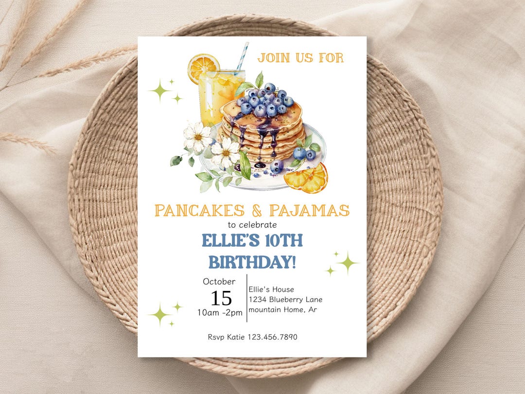 Pancakes and Pajamas Birthday Party Invite, Pancake Birthday Invite ...