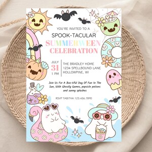 Spooky Summerween Party Invite, Pastel Ghost Theme, Kids Pool Splash ...