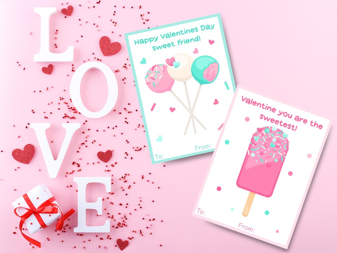Kids Class Valentines Day Cards, Cute Cake Pops Valentines, Sweets ...