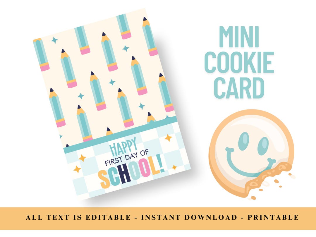 First Day of School Mini Cookie Card, Back to School Tag, Printable ...