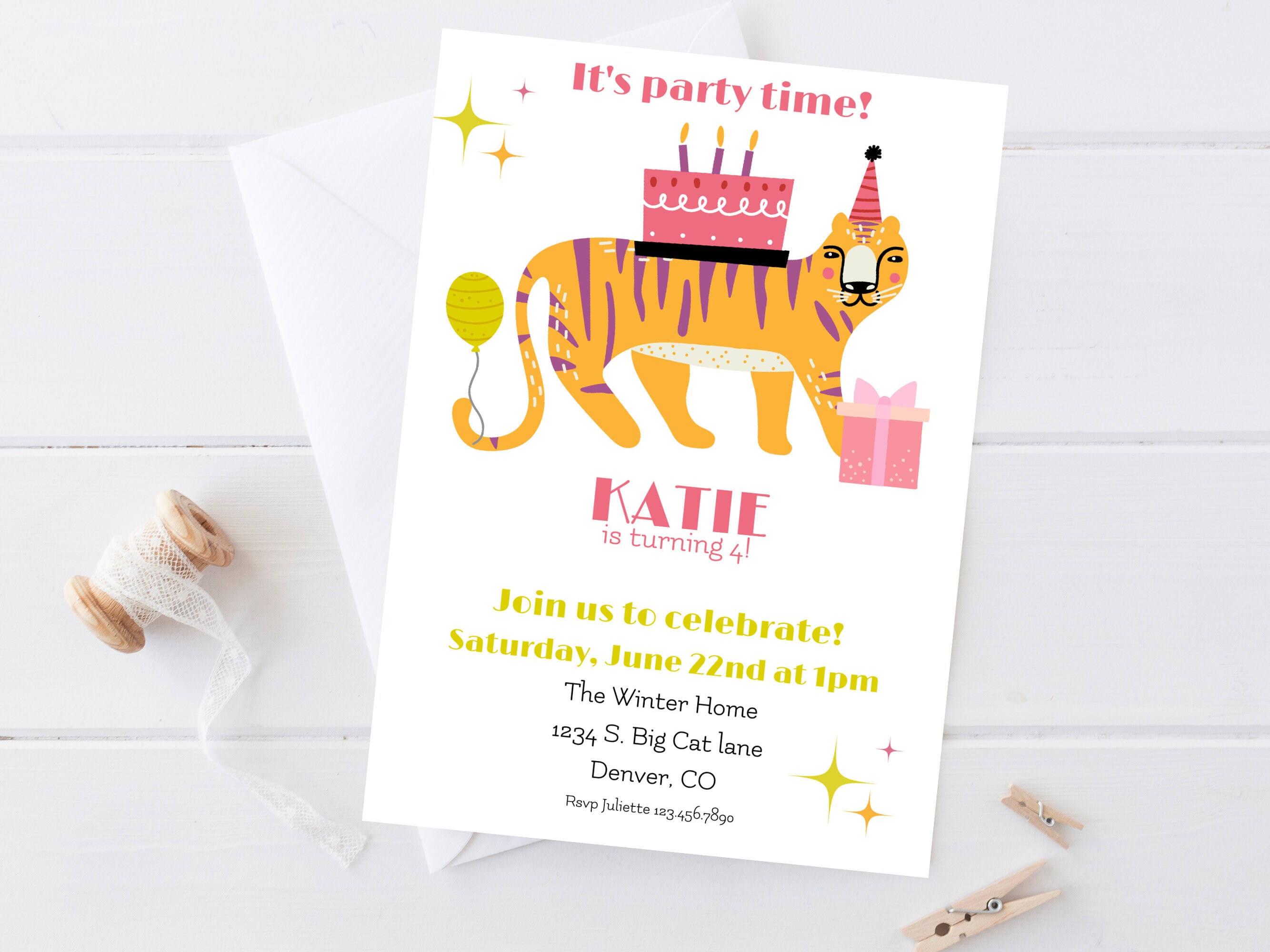 Cute Tiger Birthday Party Invitation, Editable Wild Tiger Birthday ...