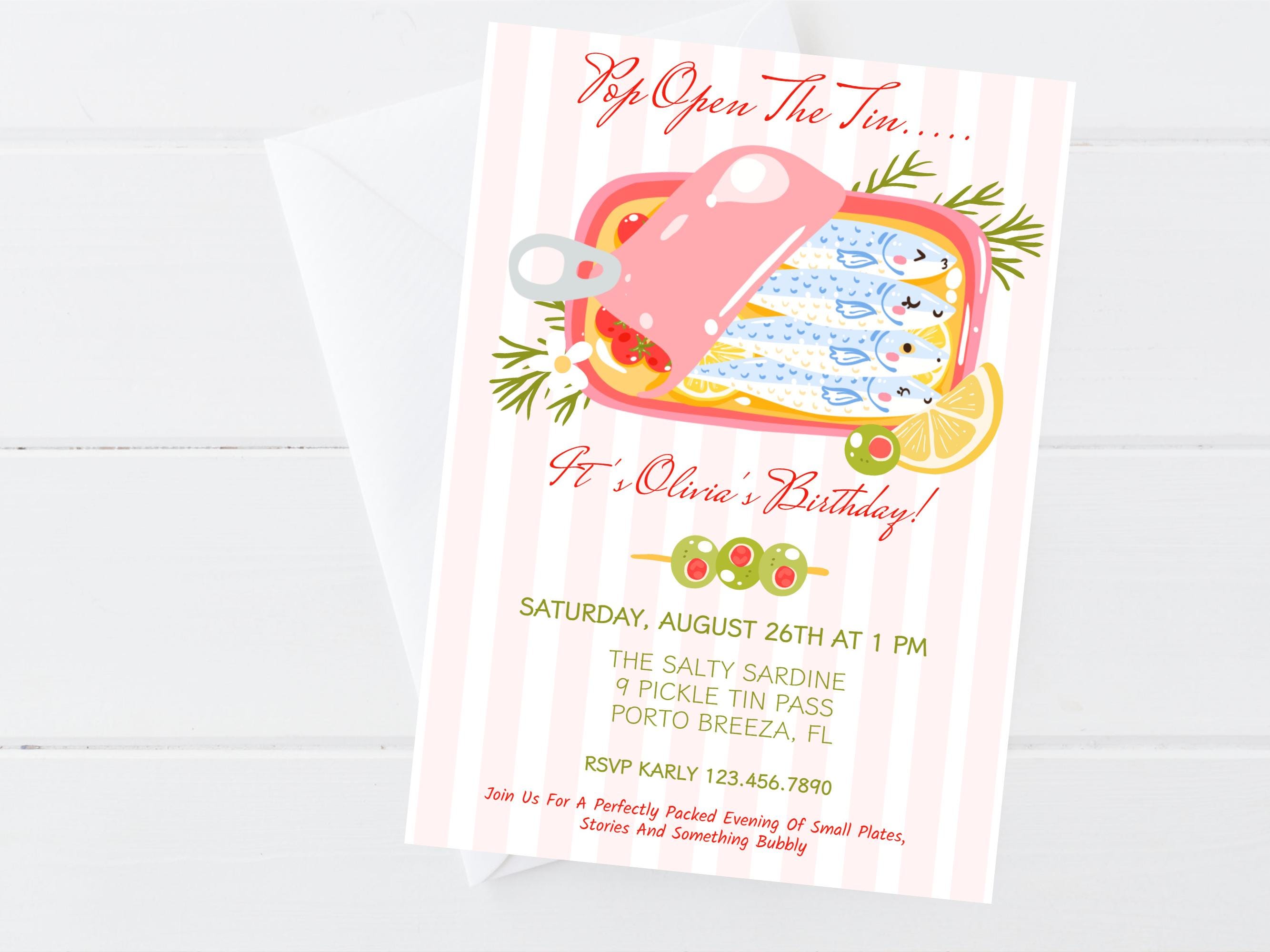 Sardine Birthday Invitation: Retro Dinner Party Invite (digital ...