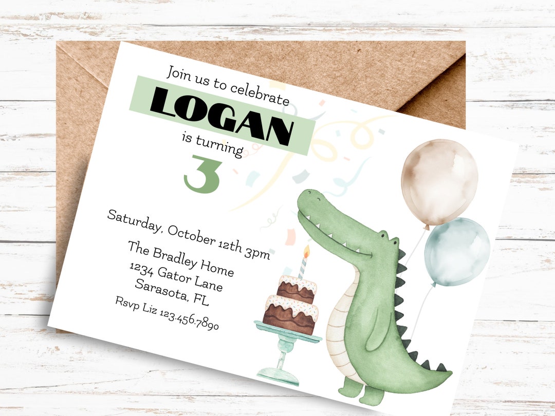 Alligator Editable Invitation/ Birthday Party Invitation/ Kids - Etsy