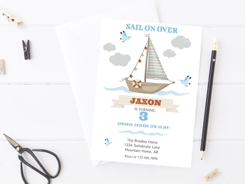 Sailing Birthday Invitation/ Printable Boating Birthday Invitation ...