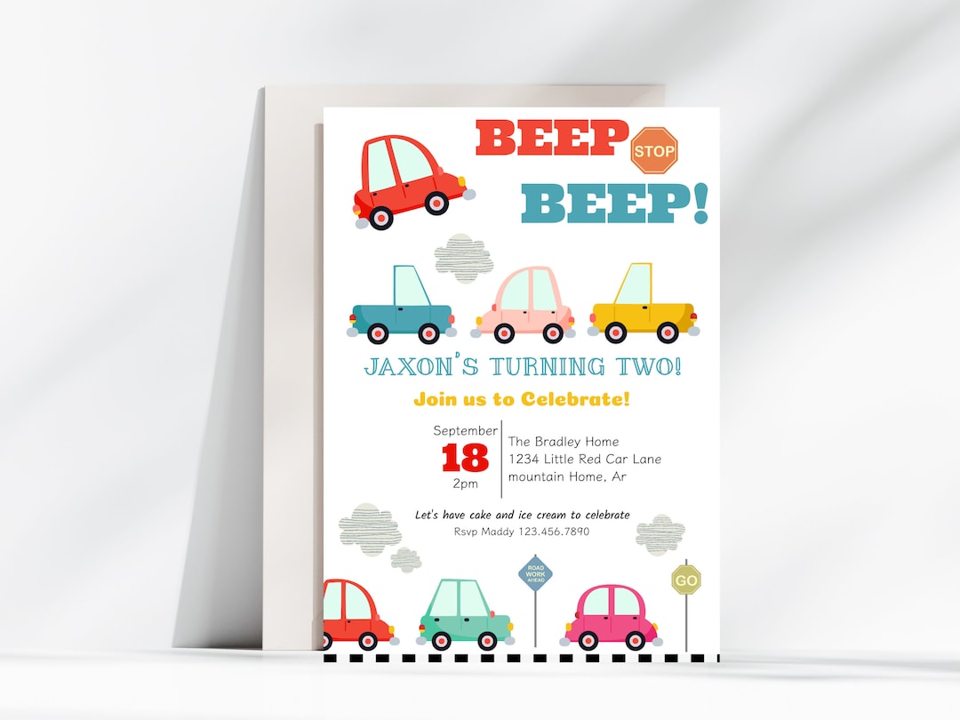 Colorful Cars Birthday Invitation, Transportation Theme Party Invite ...