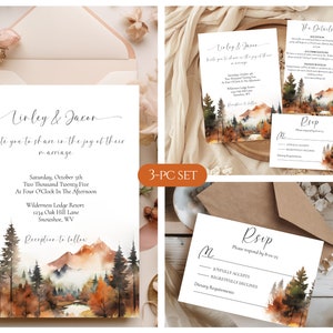 Fall Mountain Wedding Invitation, Autumn Colors Theme, Rustic Mountain ...