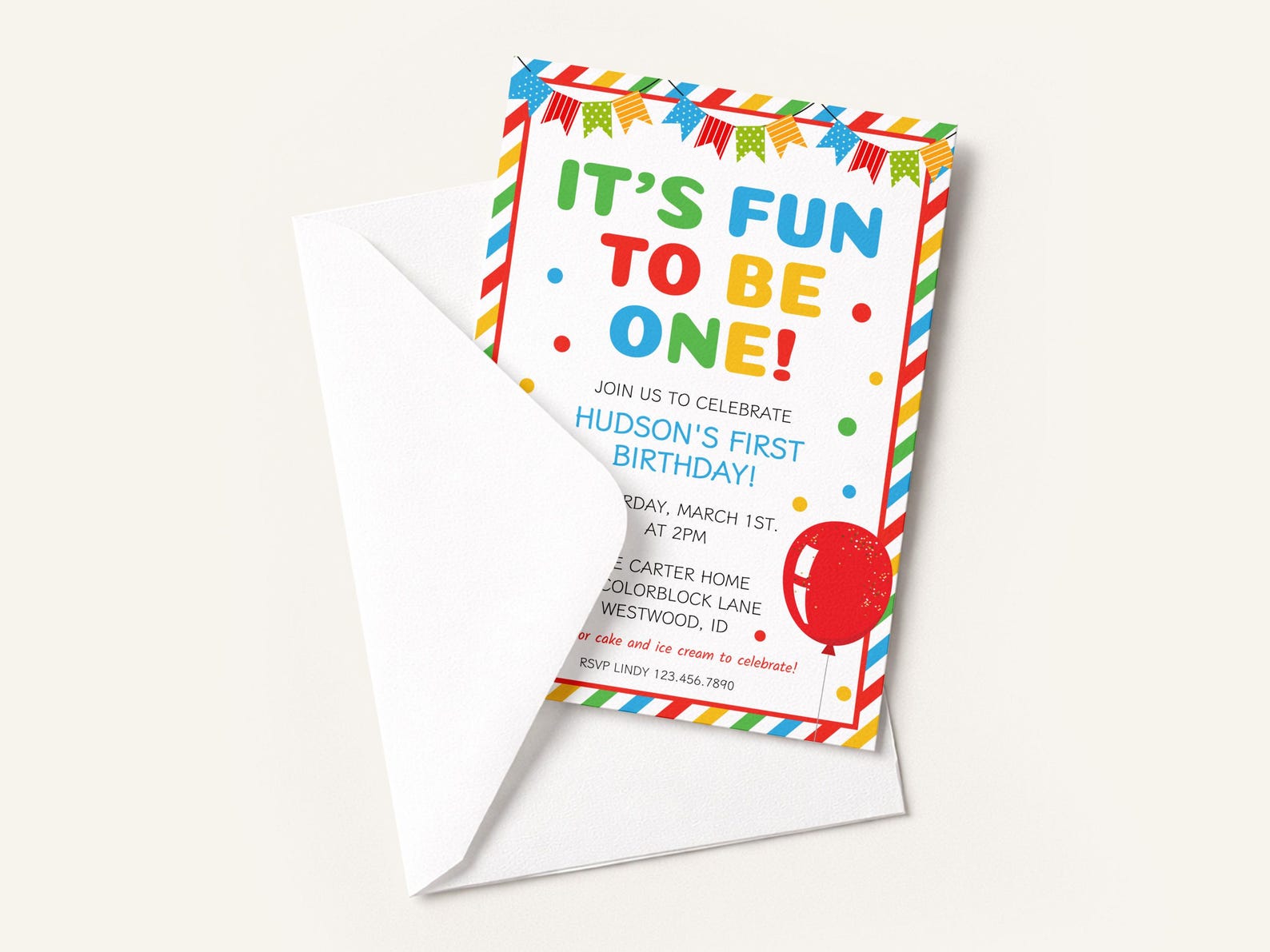 Fun to Be One Birthday Invitation, Colorful First Birthday Invitation ...