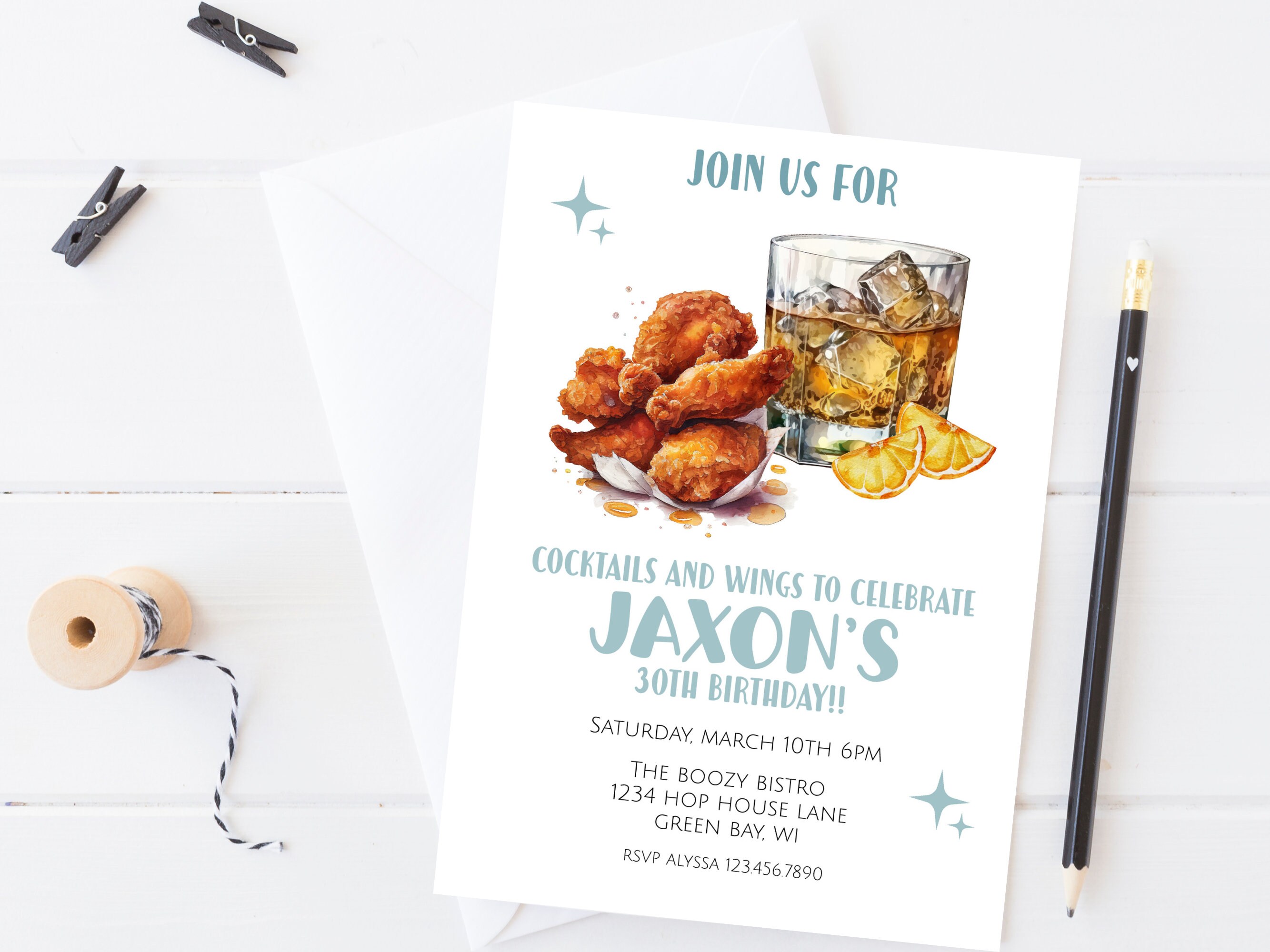 Whiskey & Wings Birthday Invitation, Printable Cocktail Birthday Party ...
