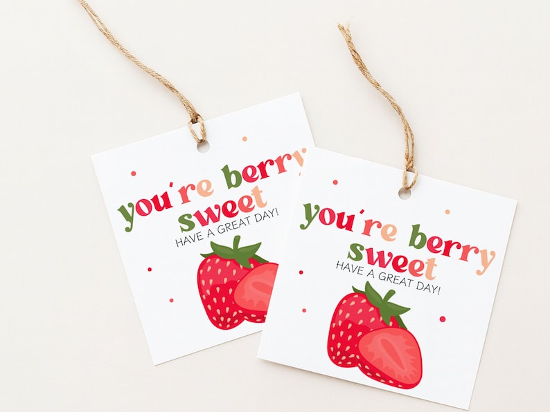 Strawberry Favor Tag, Berry Sweet Gift Tag, Strawberry Thank You Tag ...