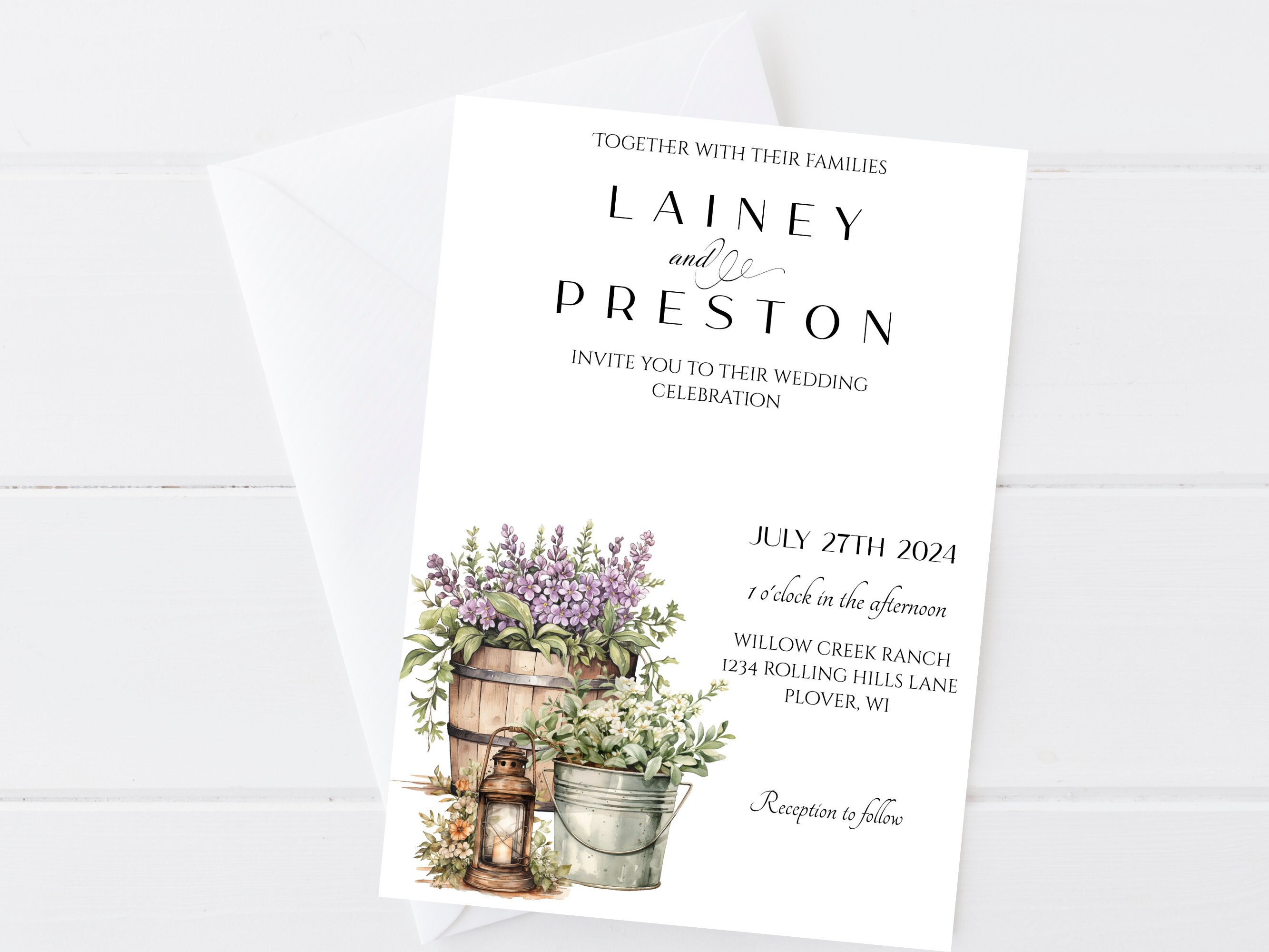 Rustic Country Wedding Invitation, Editable Farm Wedding Invite ...