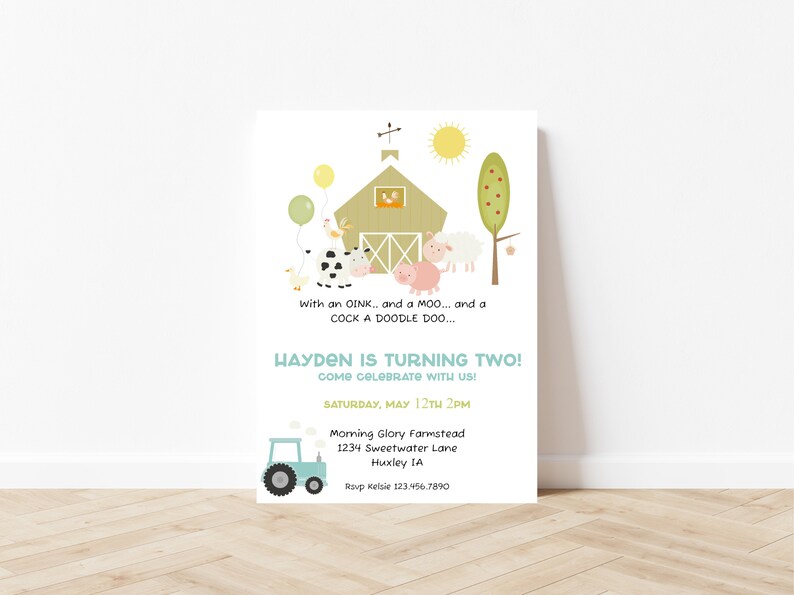 Farm Animals Birthday Party Invitation, Editable Farm Birthday Party ...