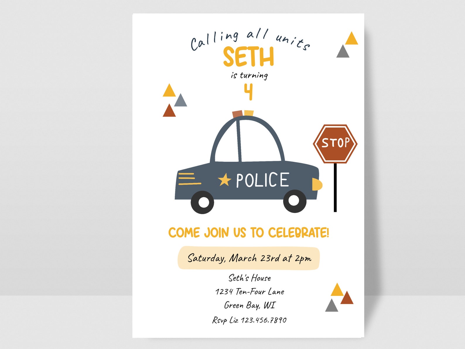 Editable Police Birthday Invitation, Printable Police Car Birthday ...