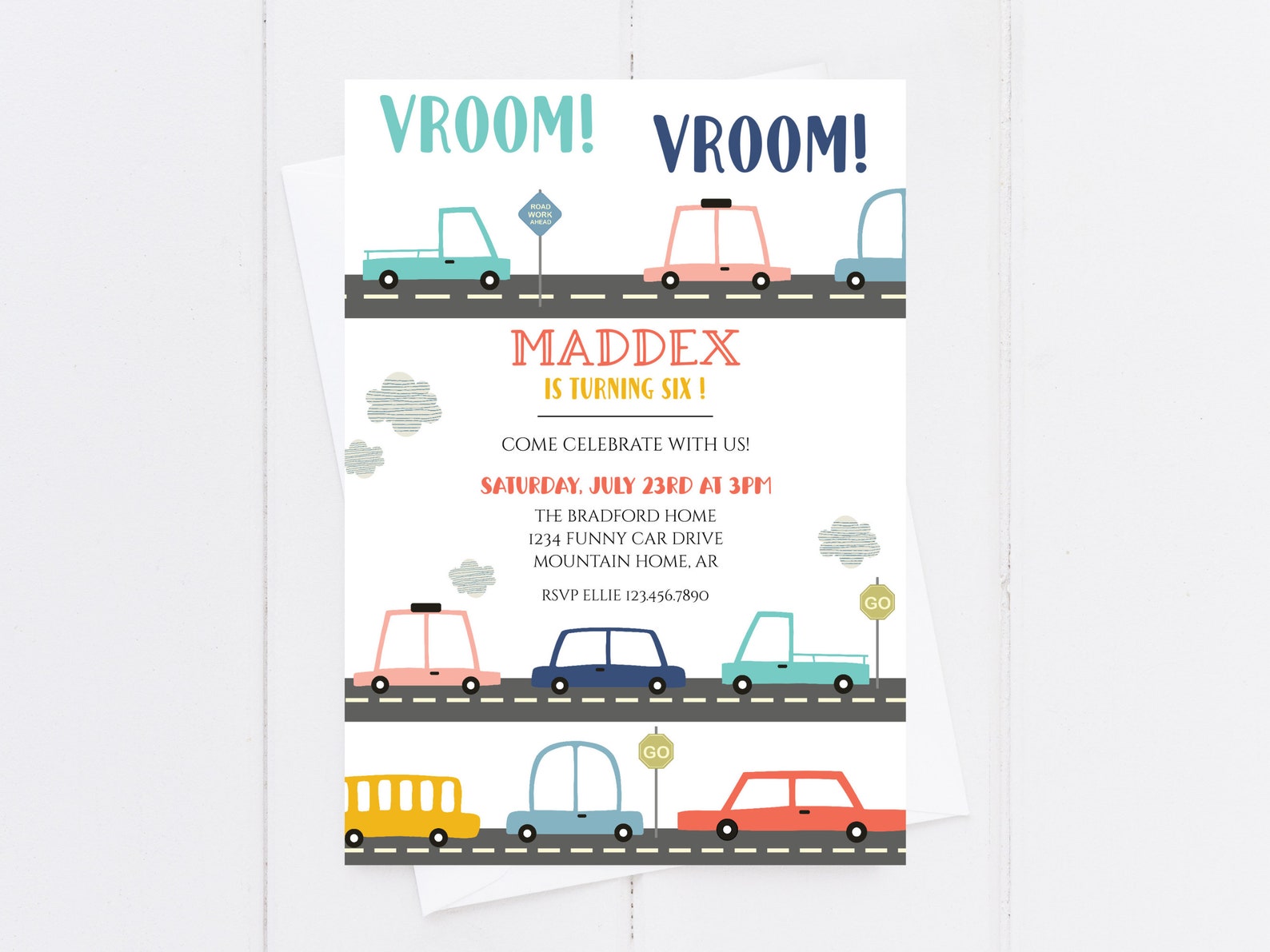 Cars Editable Birthday Invitation, Printable Vroom Vroom Car Birthday ...