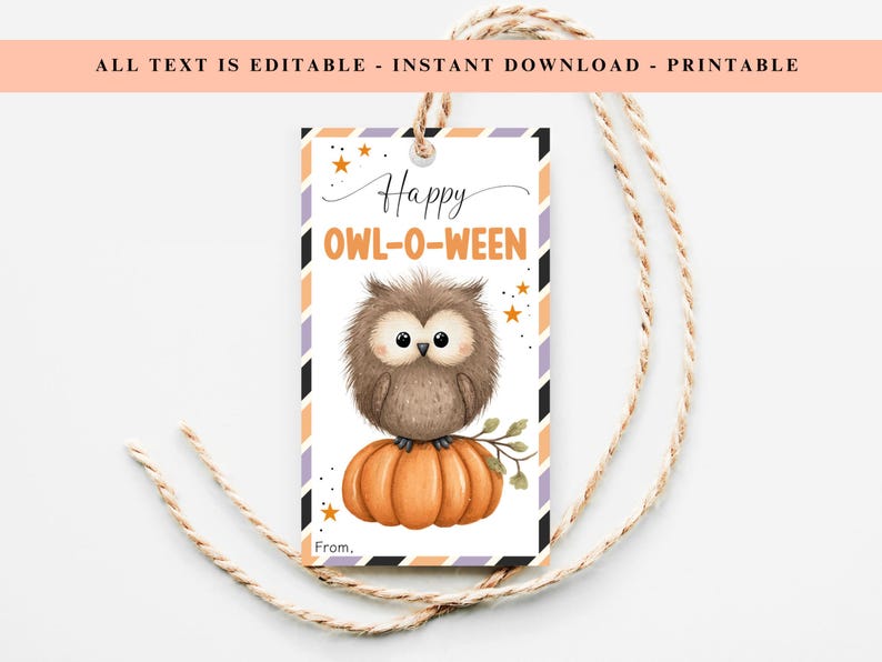 Printable Halloween Gift Tags, Happy Owl-o-ween Favor Tag, Classroom ...