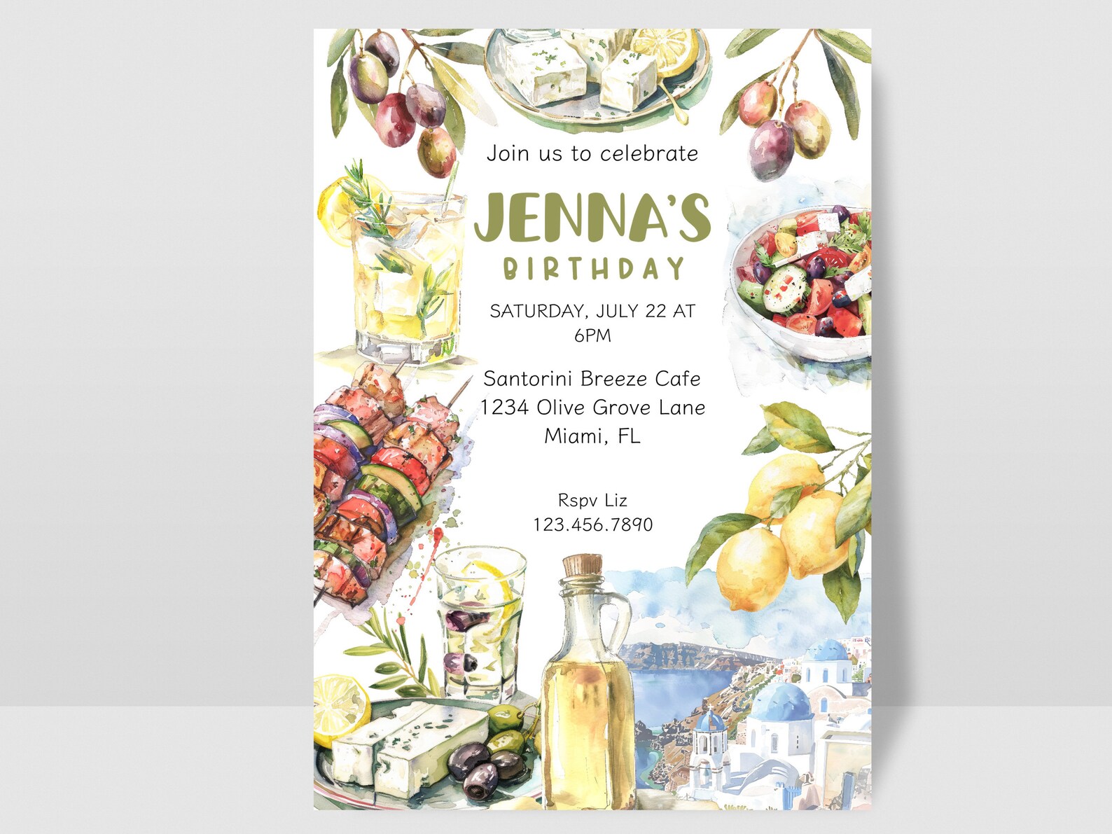 Greece Theme Dinner Party Invitation, Editable Greek Dinner Birthday ...