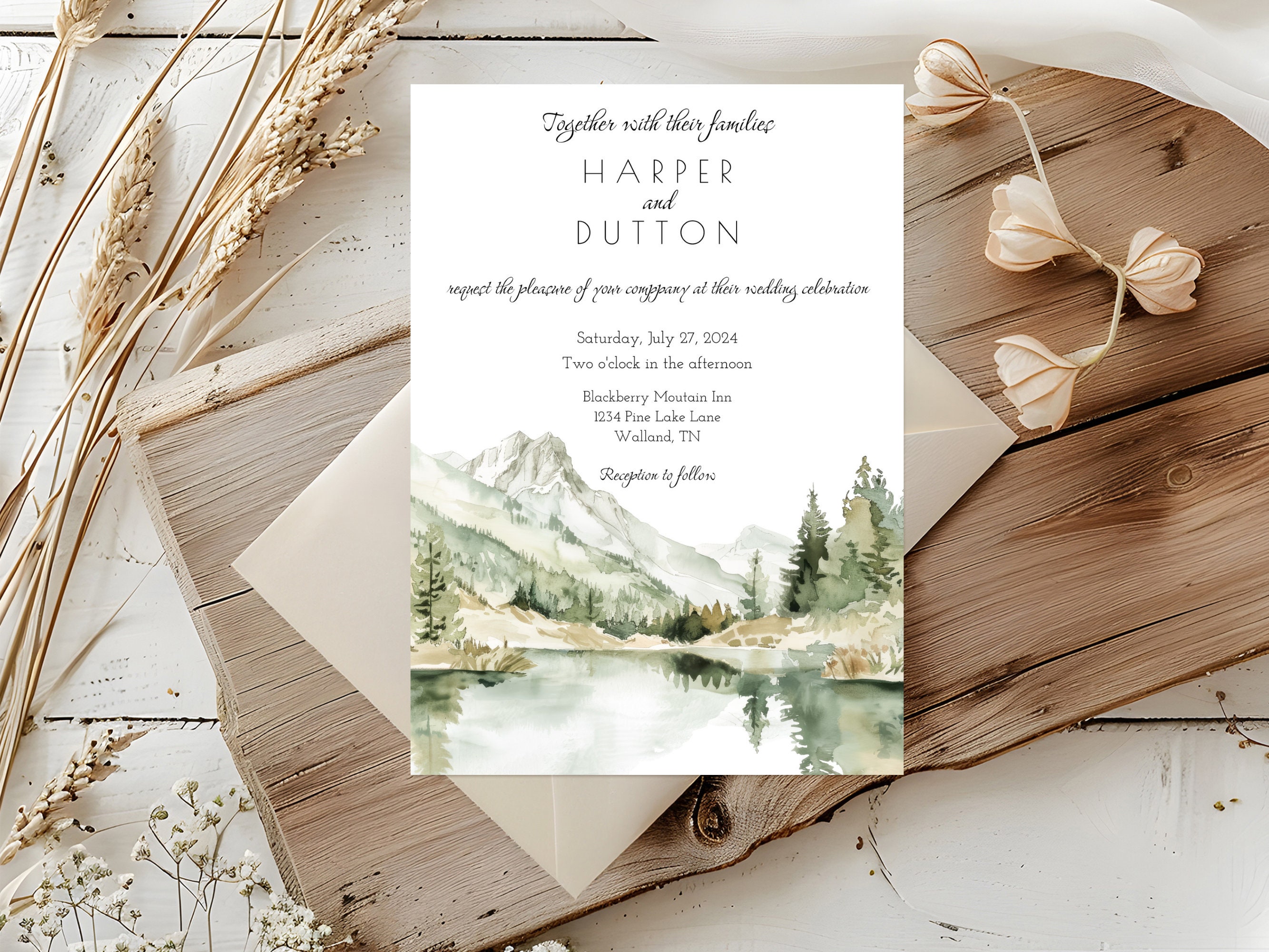 Mountain Wedding Invitation, Editable Destination Wedding Invite ...