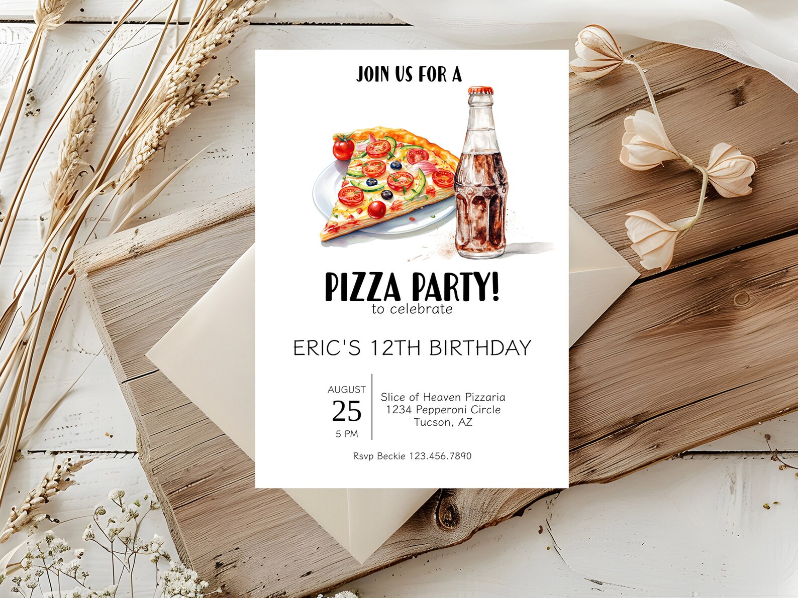 Pizza Birthday Party Invitation, Editable Kids Pizza Birthday Party ...