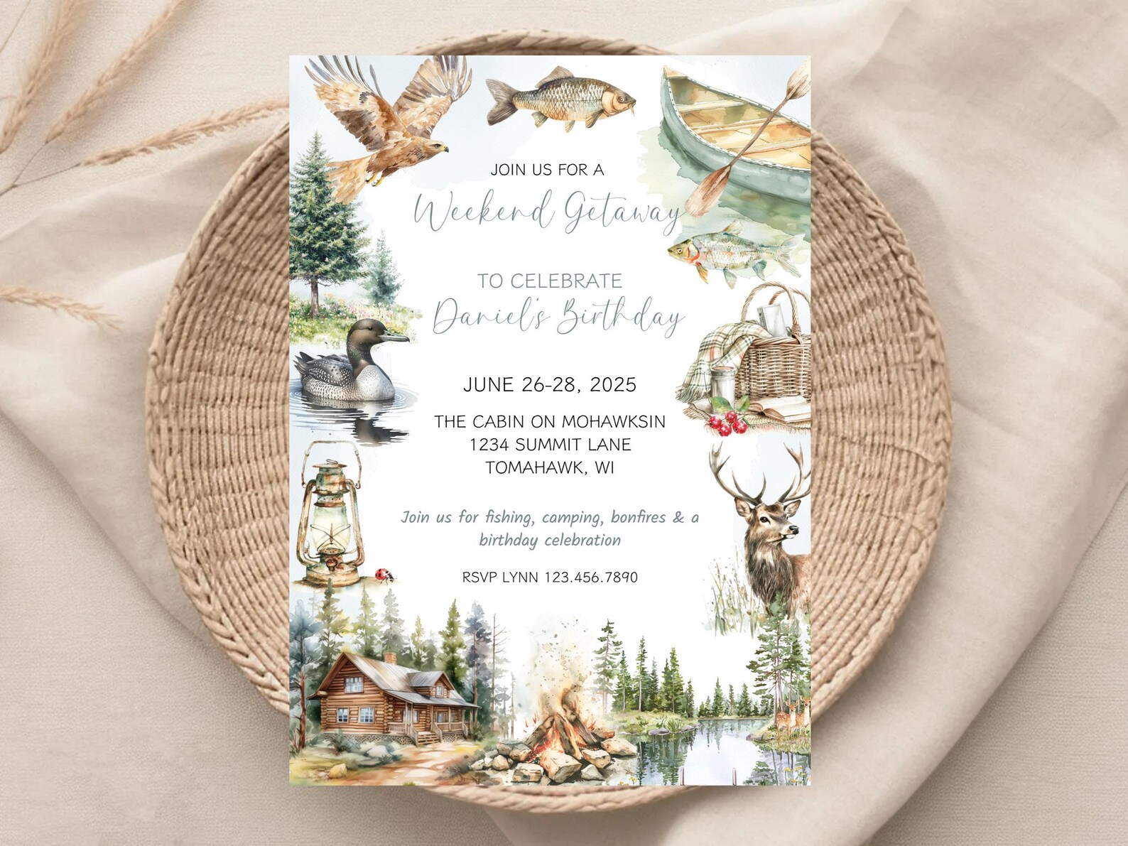 North Woods Cabin Birthday Invite, Weekend Birthday Getaway, Guys ...