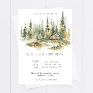 Rustic Cabin Birthday Party, Adult Birthday Party Invite, Cabin Weekend ...