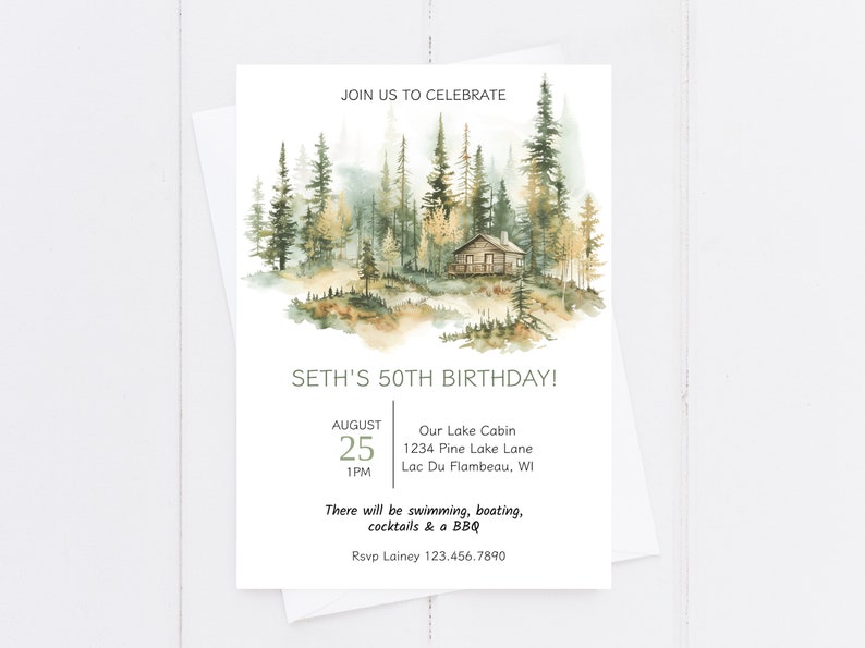 Rustic Cabin Birthday Party, Adult Birthday Party Invite, Cabin Weekend ...