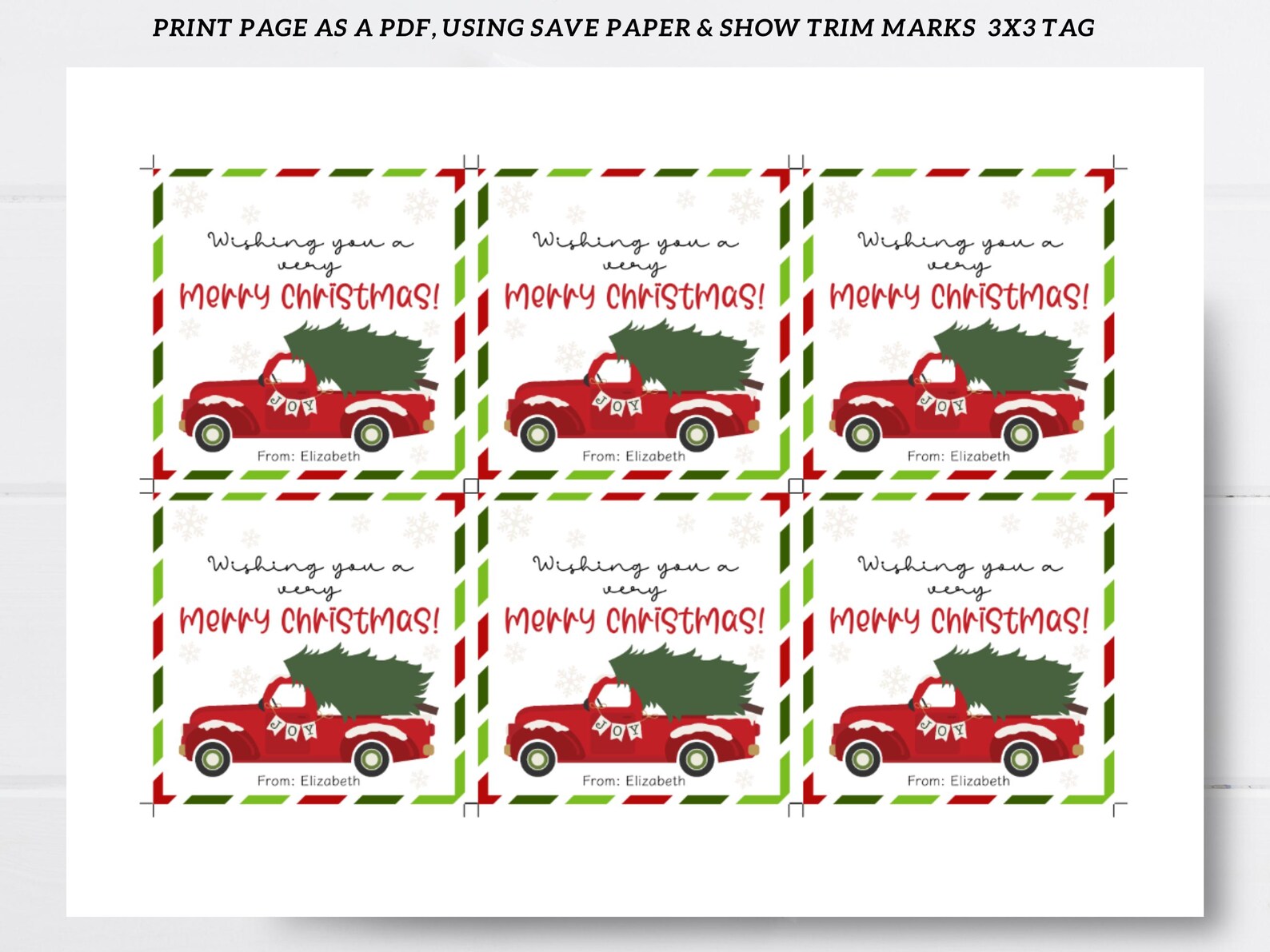 Festive Red Truck Christmas Gift Tags, Christmas Truck Favor Tags ...