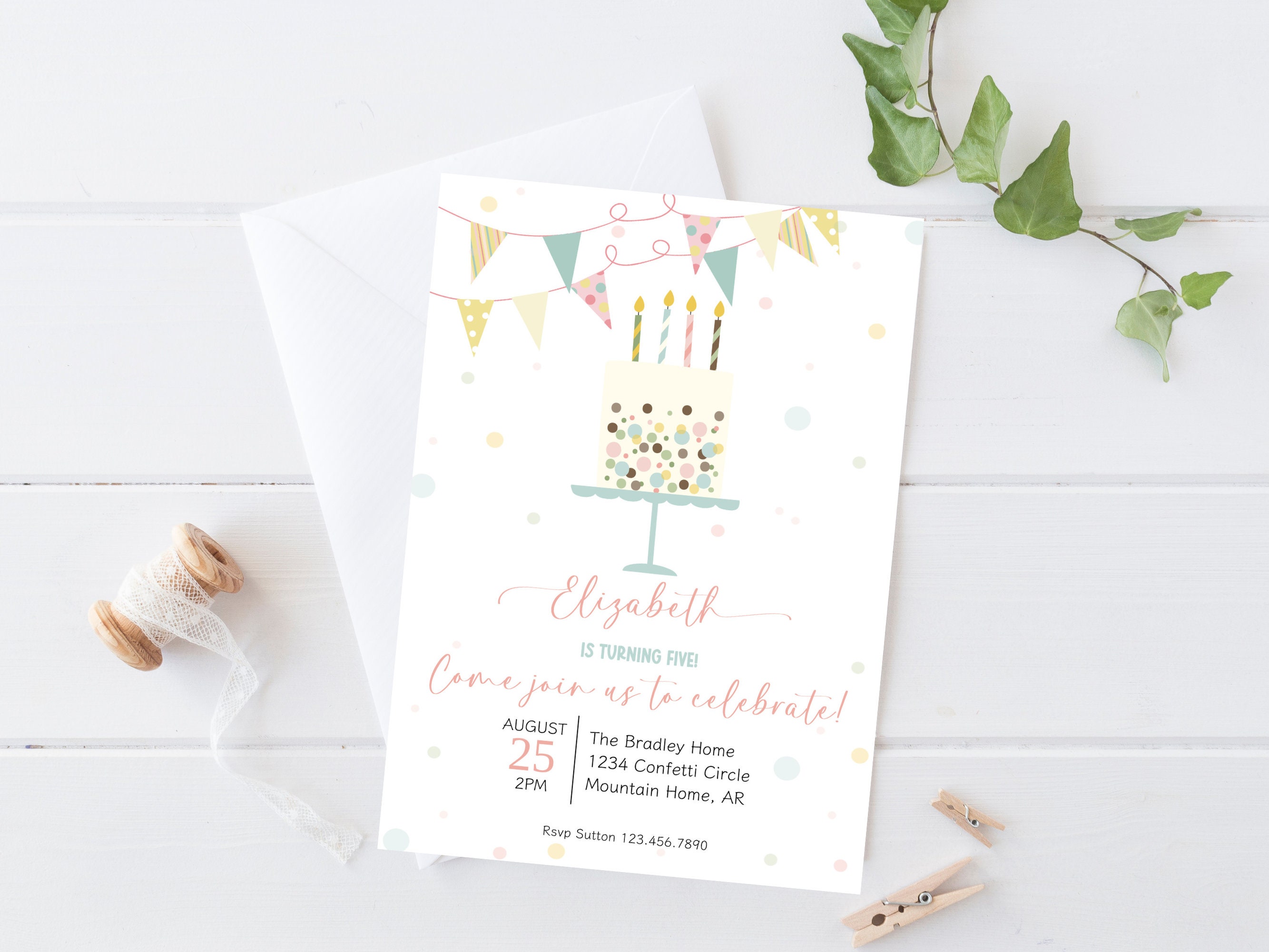 Confetti Cake Party Invitation, Birthday Cake Invitation, Girls ...