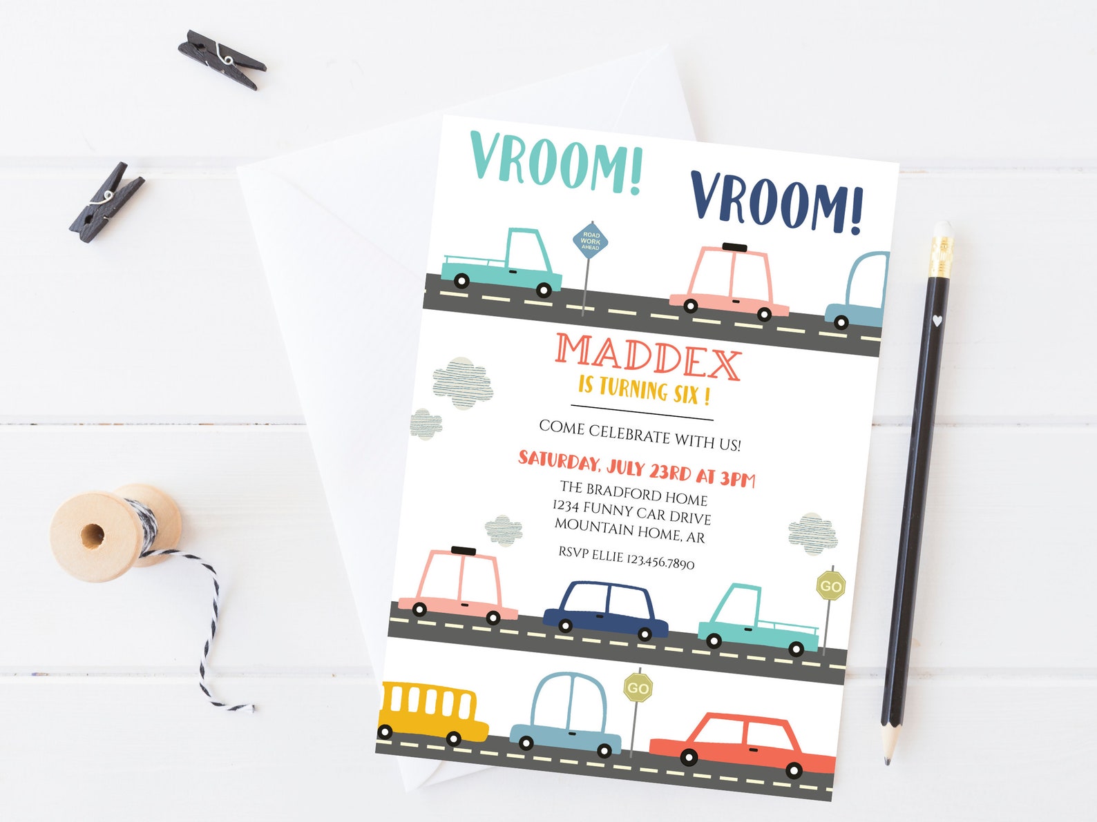 Cars Editable Birthday Invitation, Printable Vroom Vroom Car Birthday ...