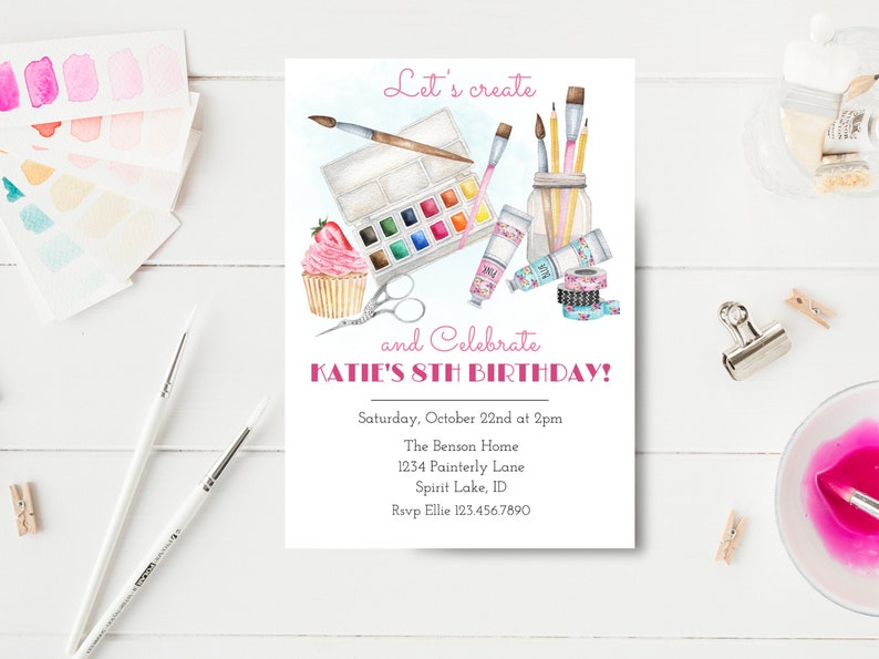 Editable Art Birthday Invitation, Art Party Invitation, Crafting Party ...