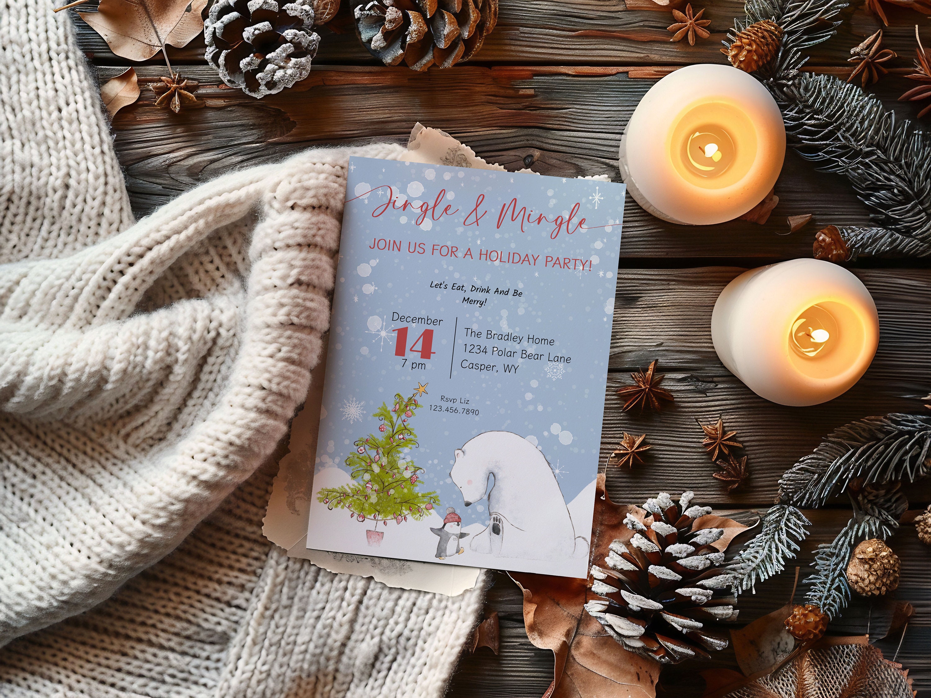 Polar Bear Holiday Party Invitation, Printable Christmas Party ...