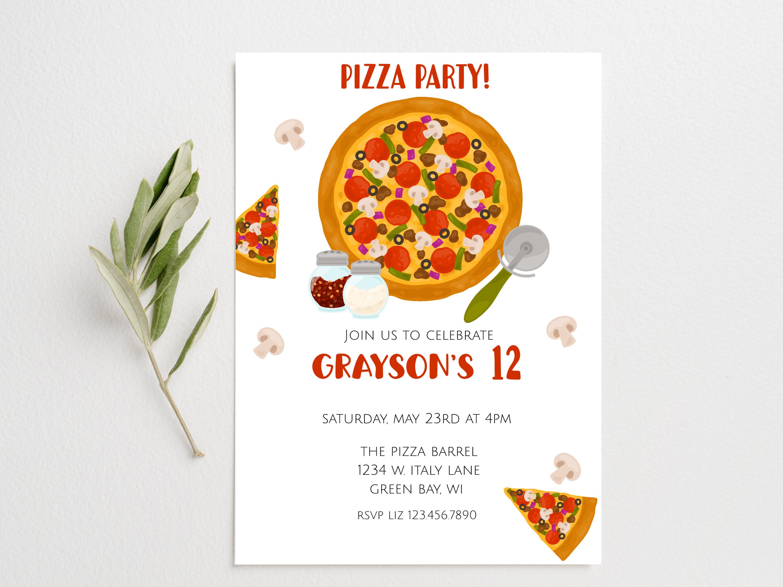Pizza Party Birthday Invitation, Editable Kids Pizza Party, Printable ...